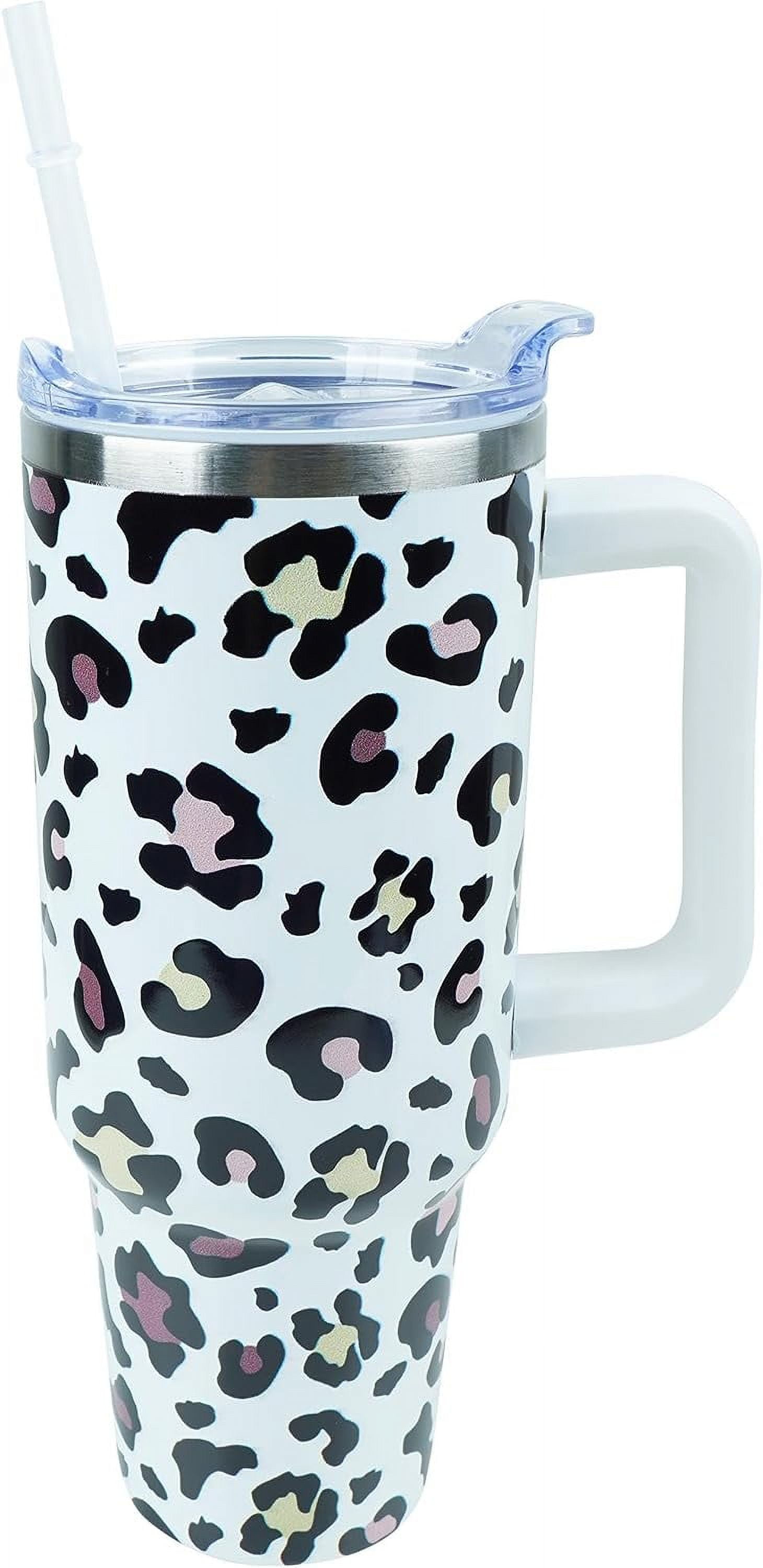 40 oz Leopard Tumbler with Handle and Straw Lid Leak Proof, Coffee ...