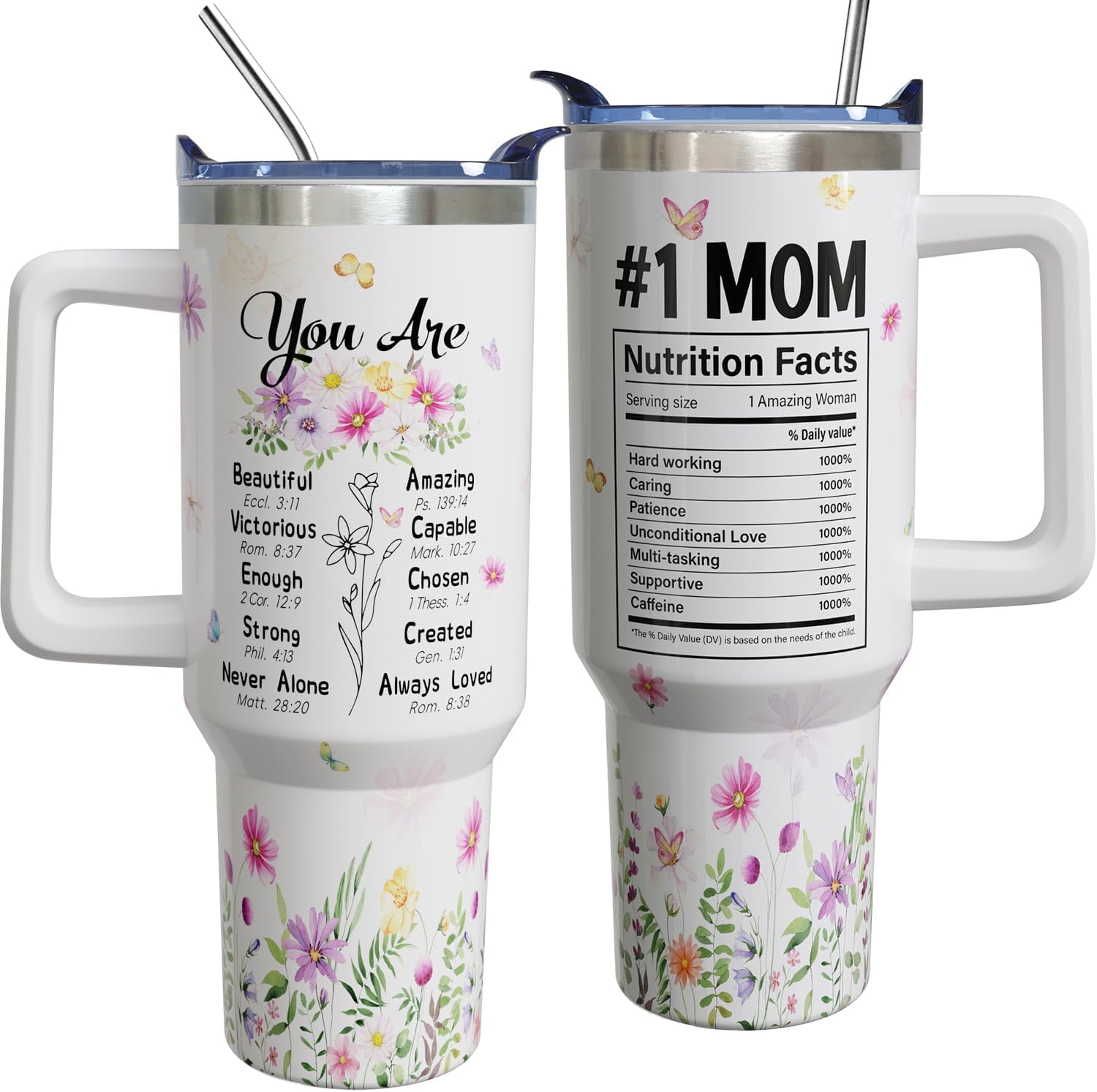 40 oz Mom Nutrition Facts Mothers Day Cup Tumbler with Handle Lid and ...