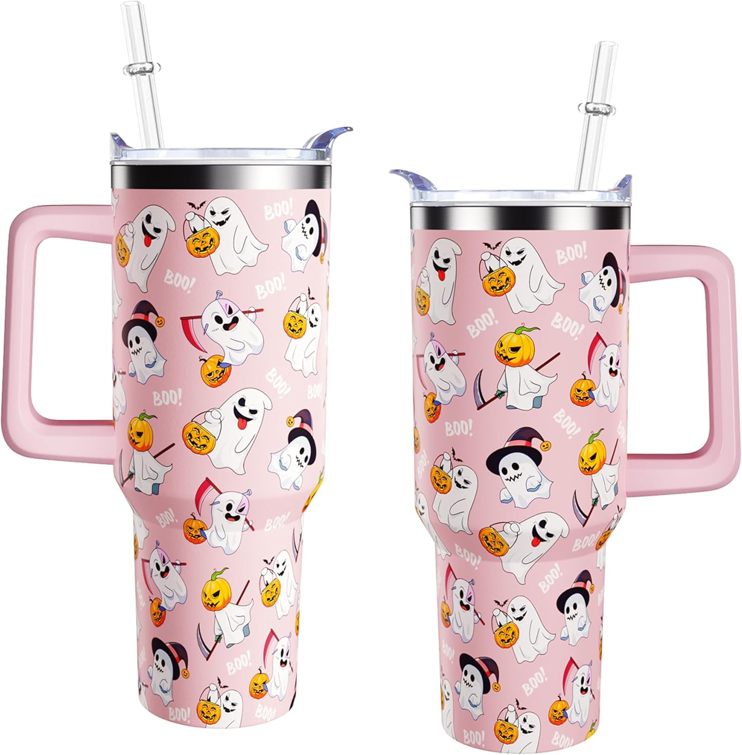 40 oz Pink Halloween Tumbler with Handle Lid and Straw 40oz Ghost ...