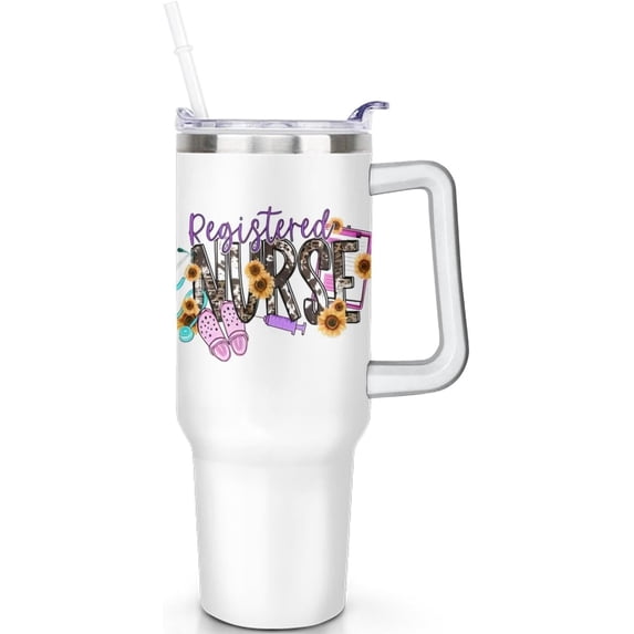 40 oz Registered Nurse Tumbler with Sunflowers, Stainless Steel ...