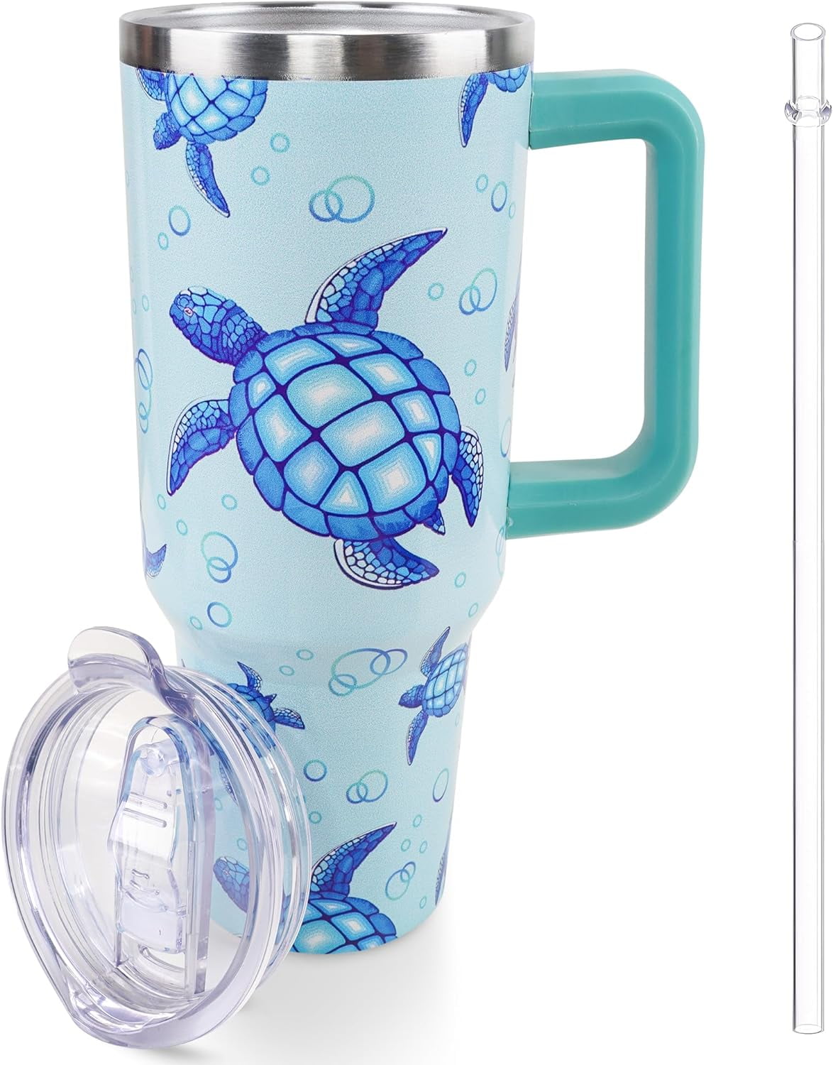 40 Oz Sea Turtle Tumbler With Handle And Straw Travel Mug Water Bottle