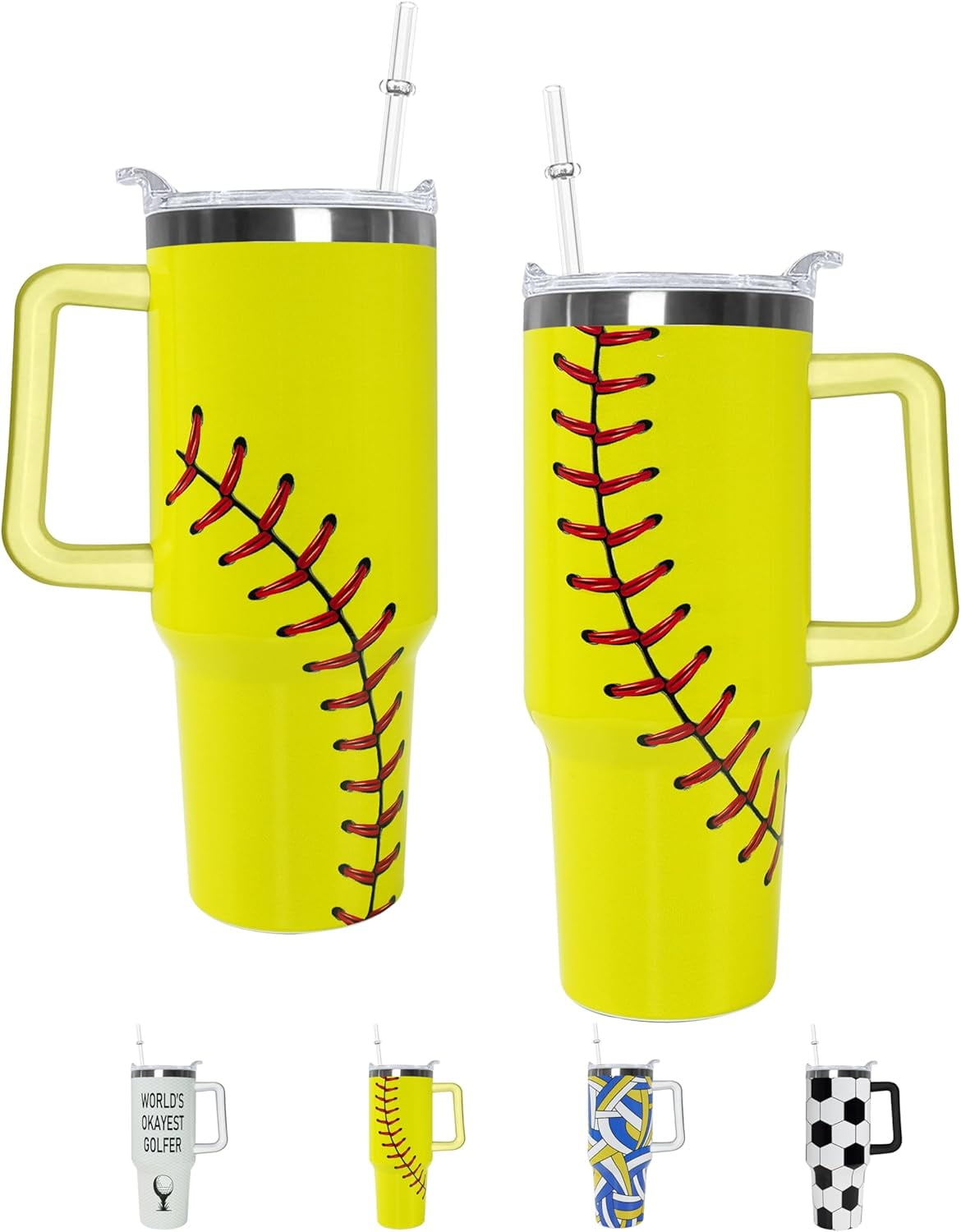40 oz Softball Themed Gifts Tumbler for Men with Handle Straw Lid 40oz ...