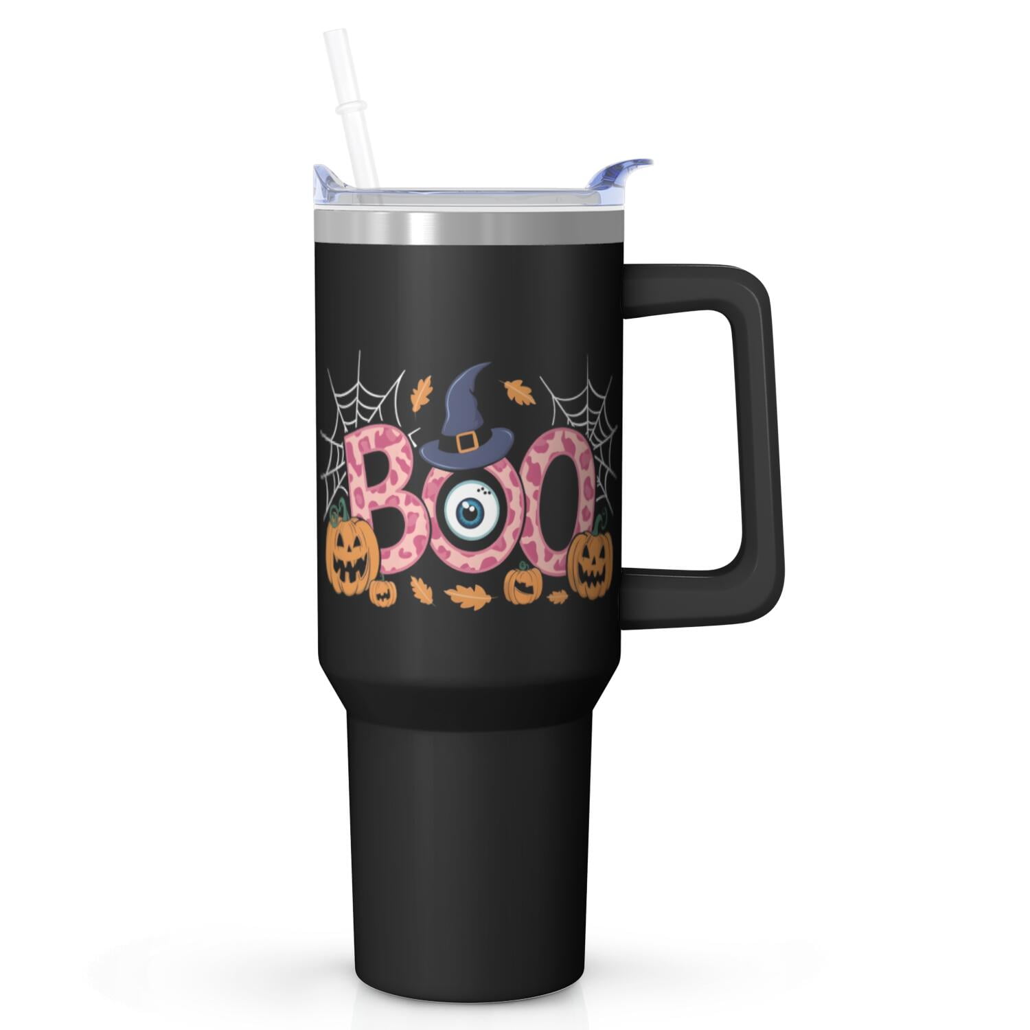 40 oz Spooky Halloween Tumbler - Insulated Pumpkin Cup with Ghost & Bat ...