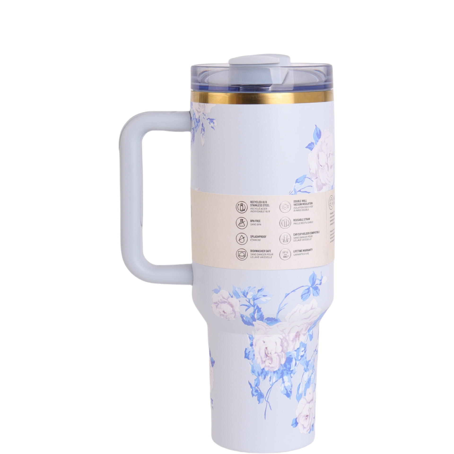 40 oz Stainless Steel Tumbler with Handle – Colorful Floral Print ...