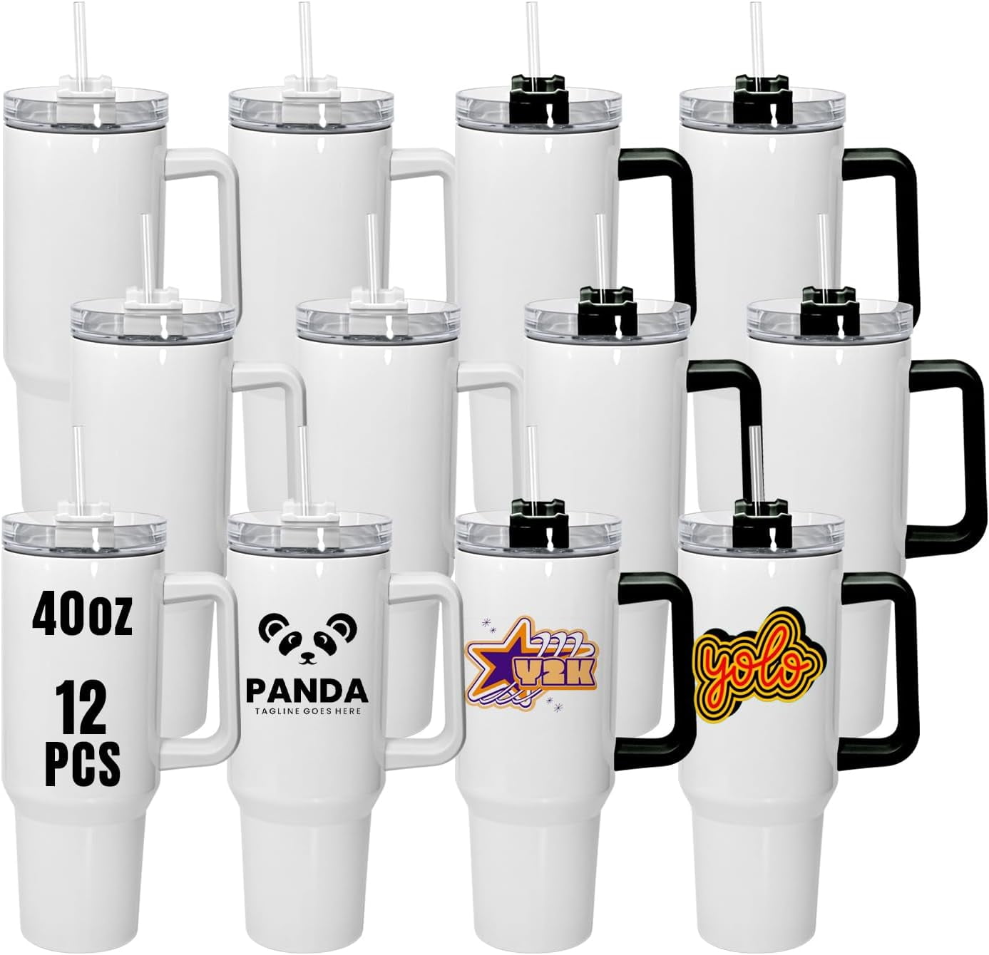 40 oz Sublimation Tumbler with Handle, 12 Pack Travel Insulated Tumbler ...