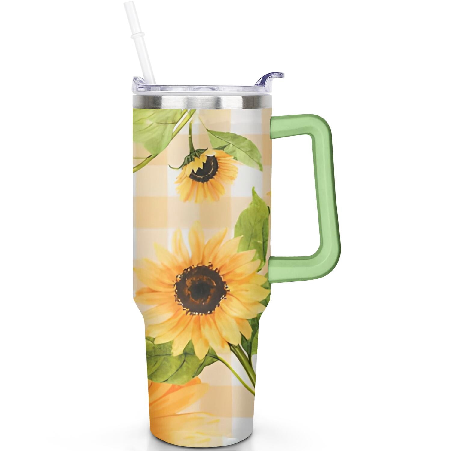 40 oz Sunflower Theme Tumbler Silicone NonSlip Handle SpillProof Lid ...