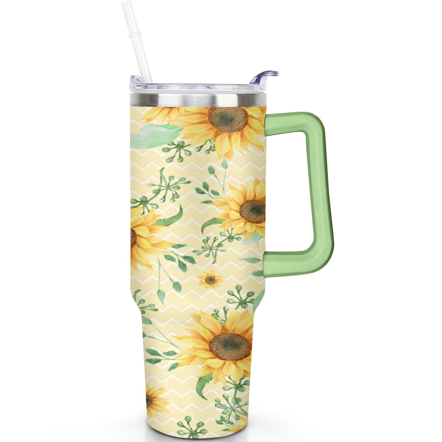 40 oz Sunflower Travel Must Haves Tumbler with Spill Proof Lid Handle ...