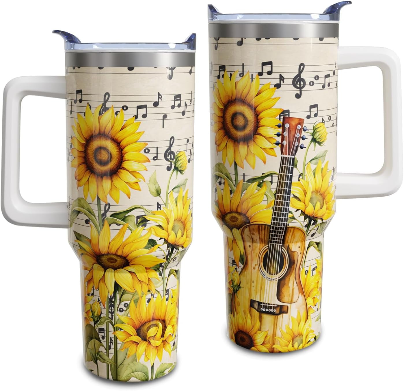 40 oz Sunflower Tumbler With handle and straw,Stainless Steel Cup Extra ...