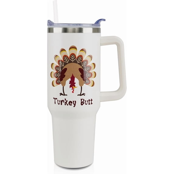 40 oz Thanksgiving Tumbler with Handle and Straw, Stainless Steel ...