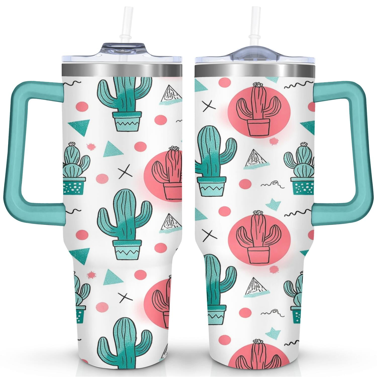 40 oz Tumbler Cactus with Handle Stainless Steel Water Bottle ...