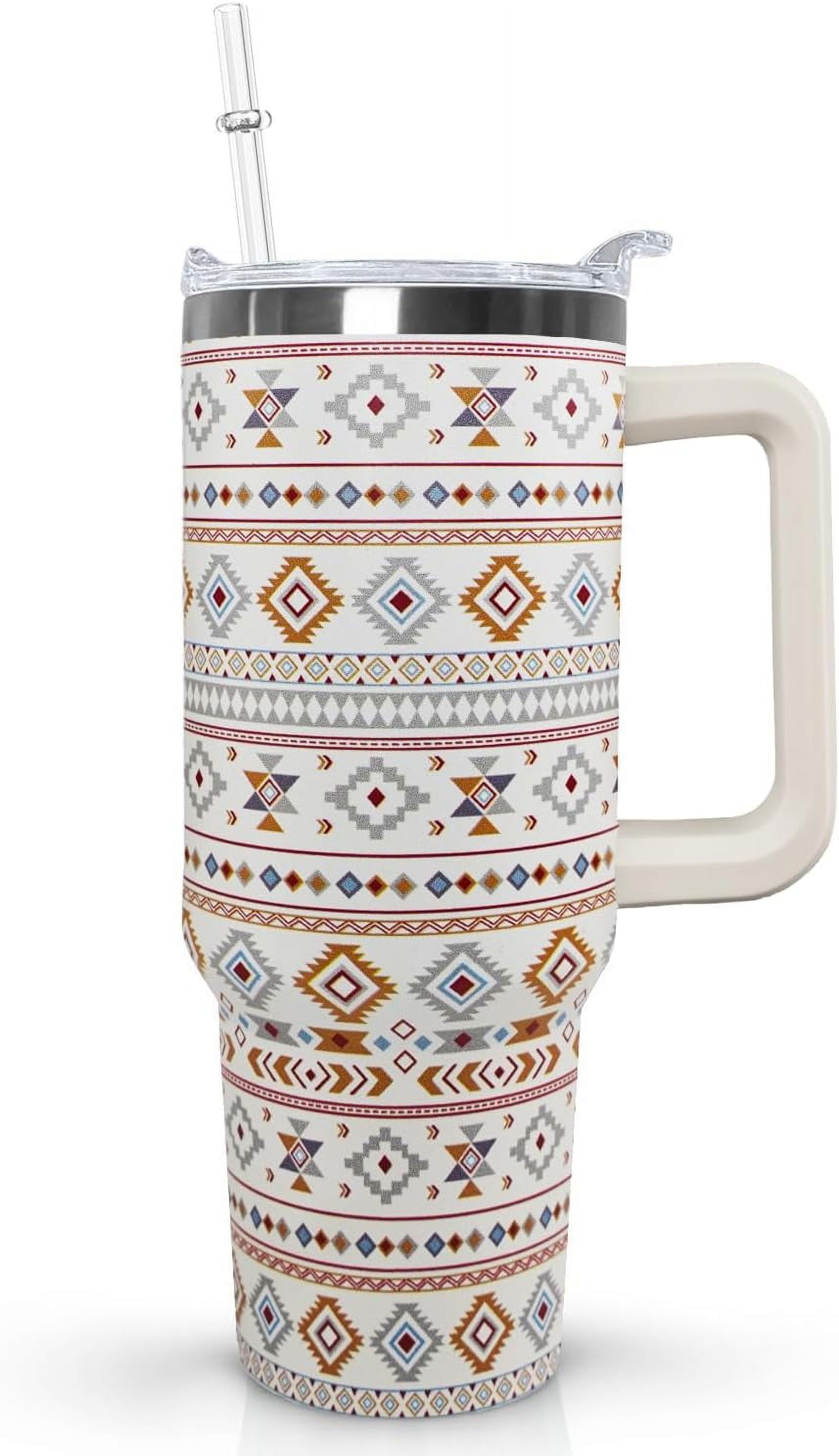 40 oz Tumbler With Handle, Boho Vacuum Insulated Tumbler With Straw ...