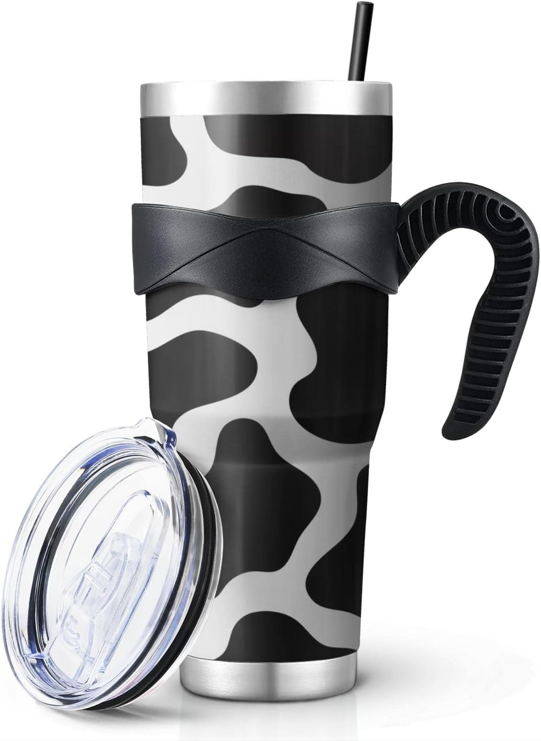 40 oz Tumbler with Handle Cow Print Large Insulated Tumblers with Straw ...