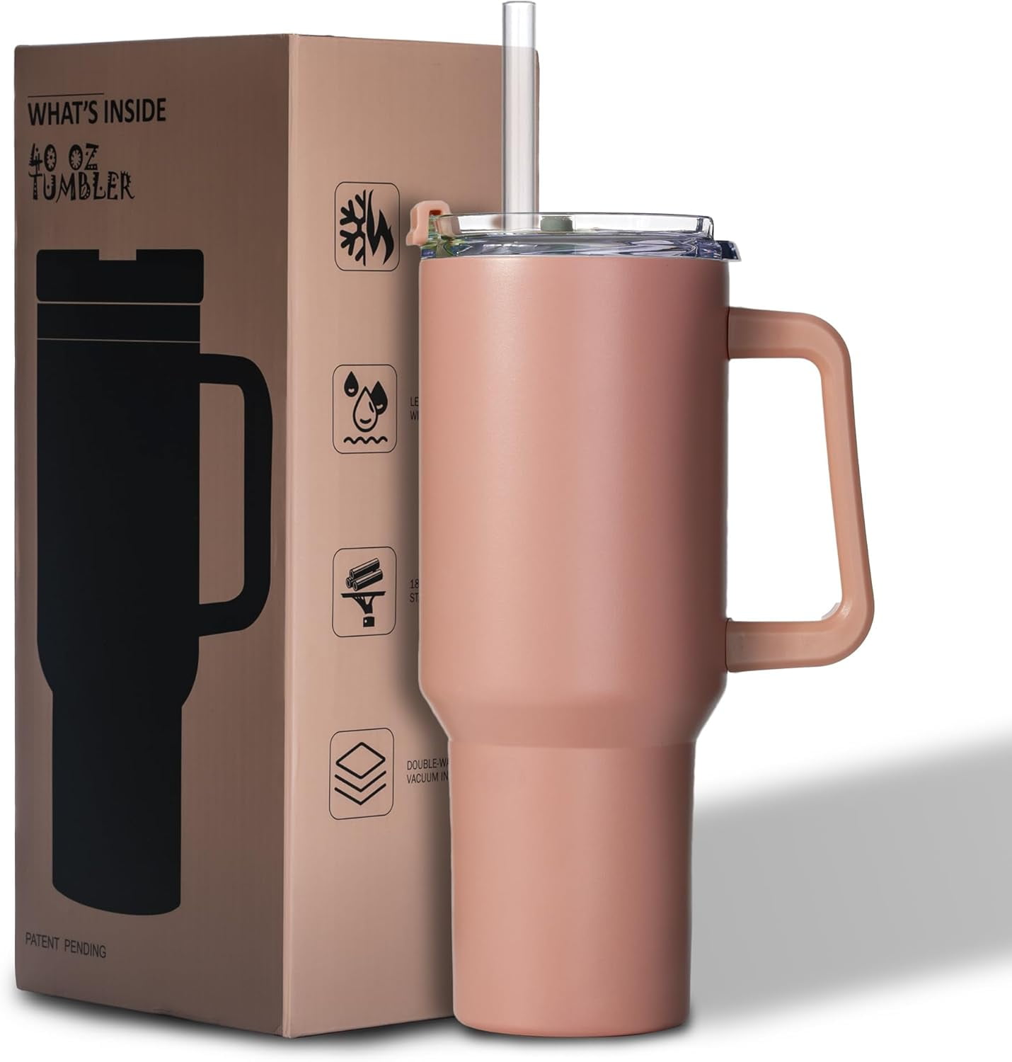 40 oz Tumbler with Handle Pink Dusk - Stainless Steel Cup with Straw ...