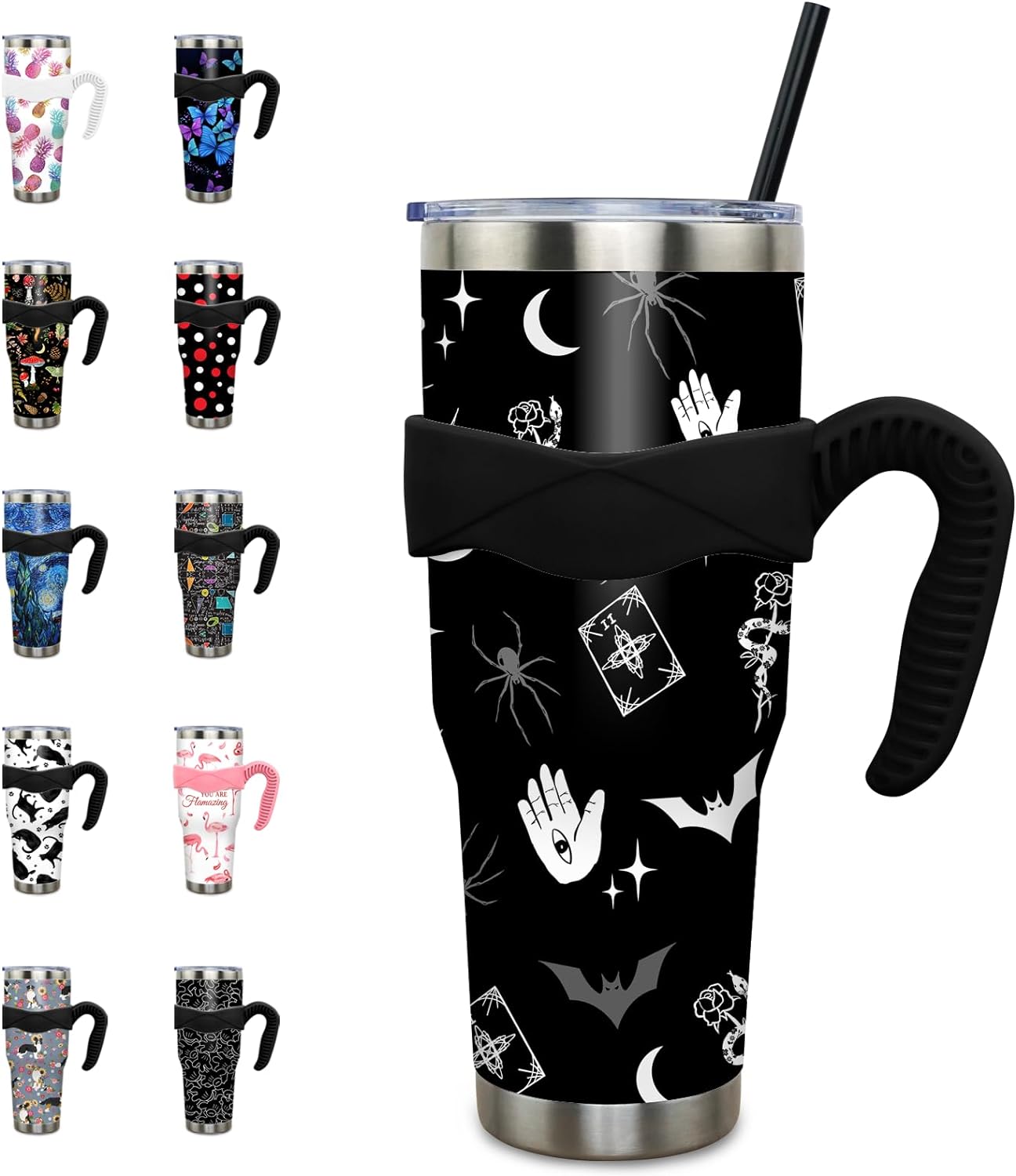 40 oz Tumbler with Handle and Straw 40oz Goth Cup Insulated Coffee ...