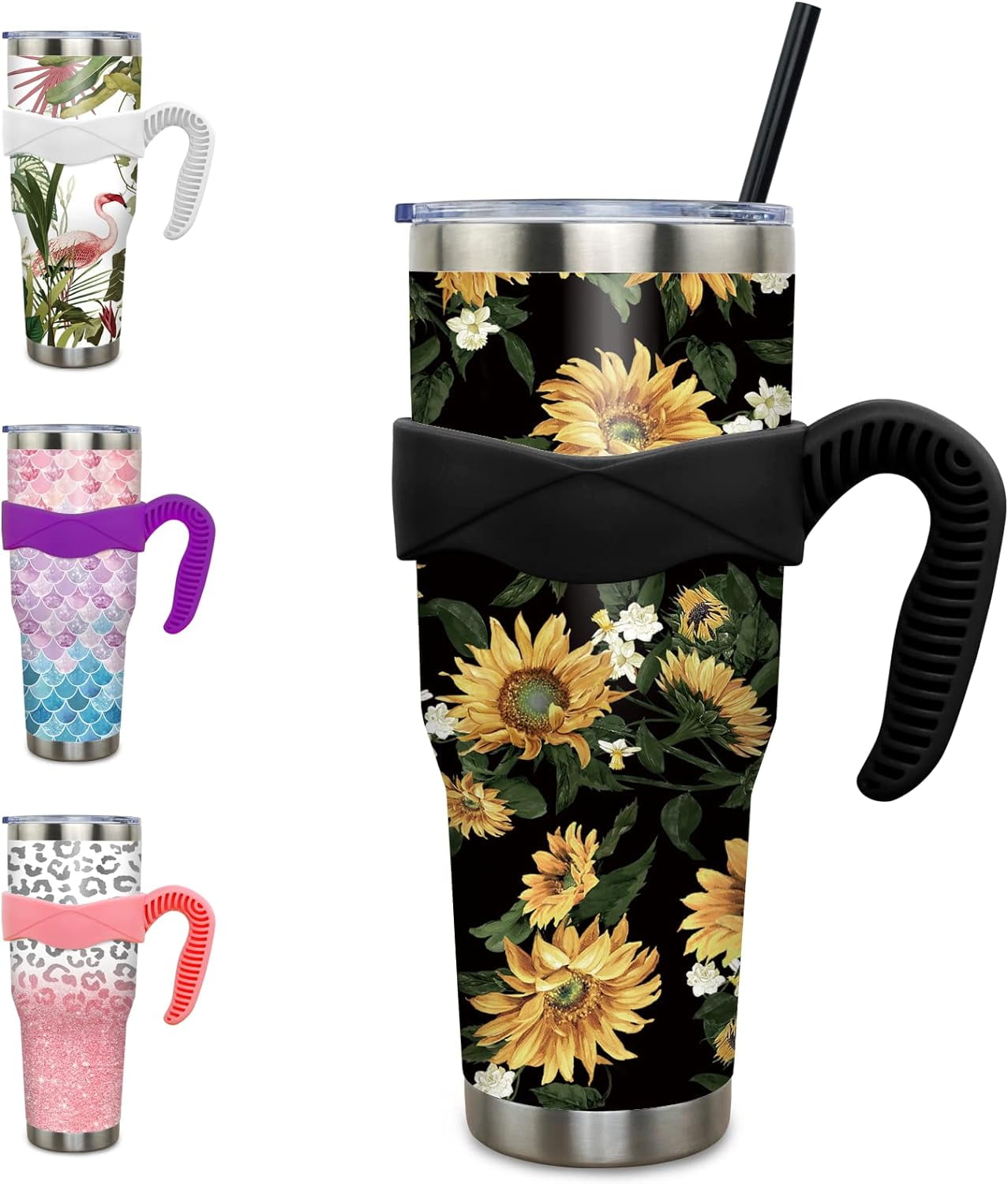 40 oz Tumbler with Handle and Straw Leak Proof 40 oz Sunflower Cup ...