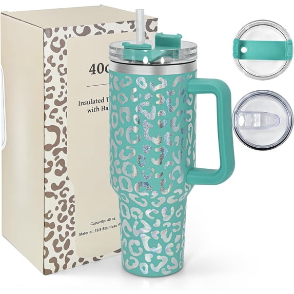 40 oz Tumbler with Handle and Straw, Leak-Proof Travel Mug, Stainless ...