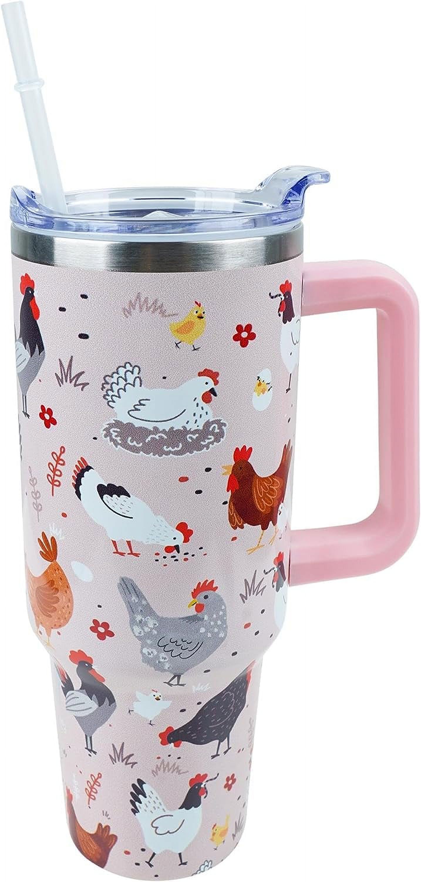 40 oz Tumbler with Handle and Straw Lid Leak Proof, Chicken and Rooster ...