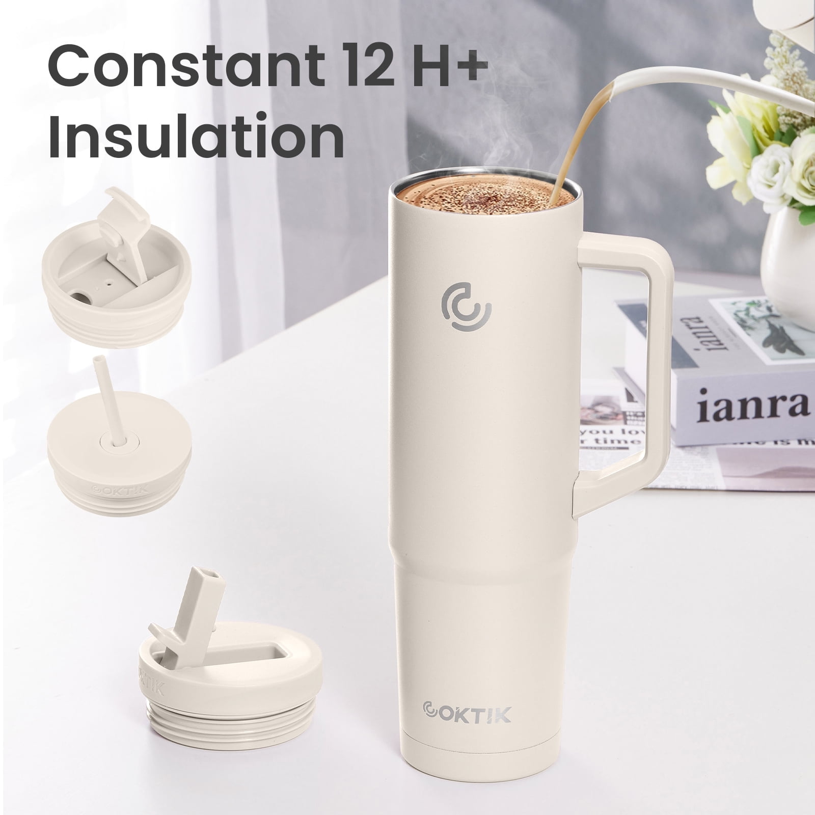 JUSTLET 40 oz Vacuum Insulated Stainless Steel Travel Mug, Tumbler with ...