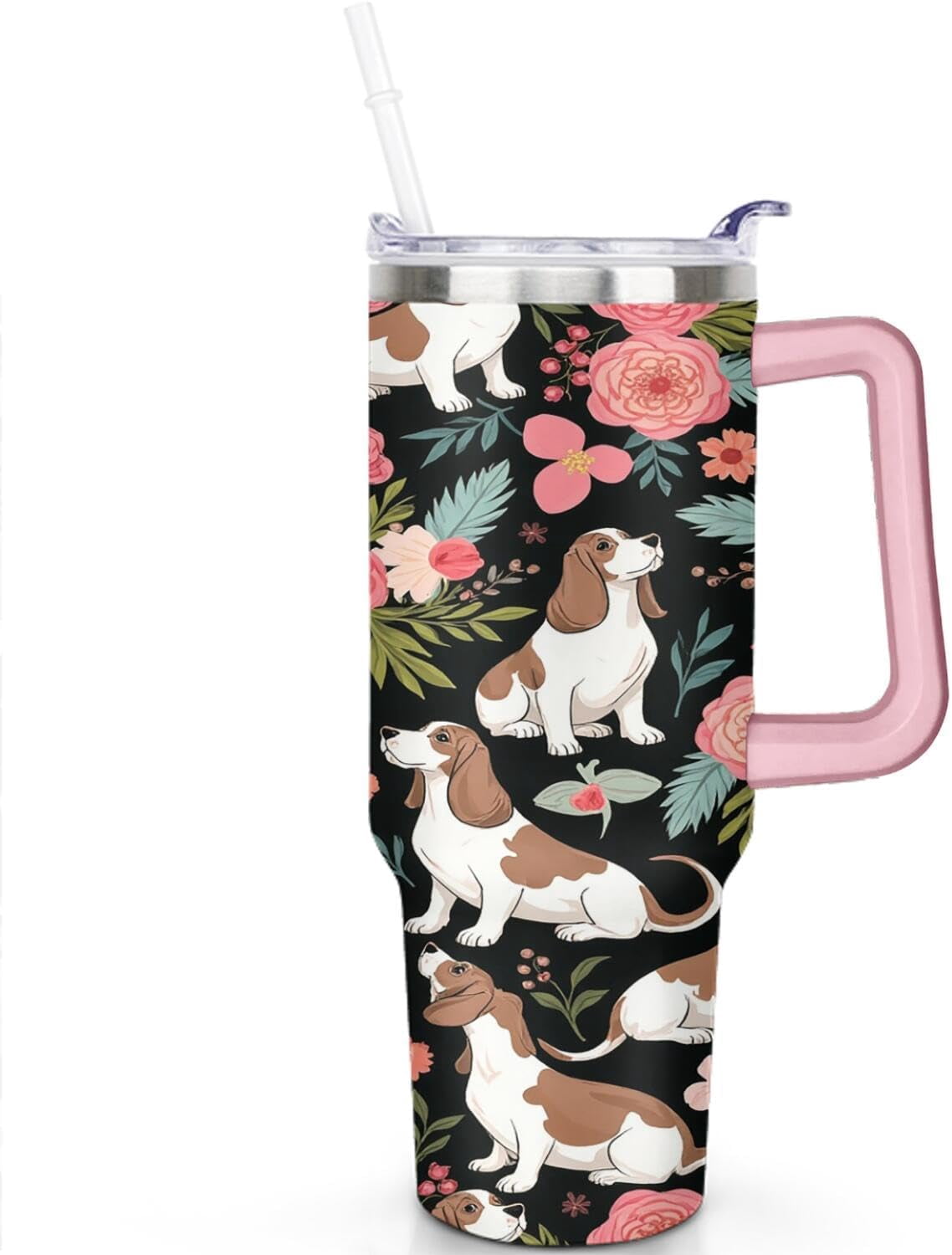 40 oz Tumbler with Handle and Straw Stainless Steel Dog Travel Mug with ...