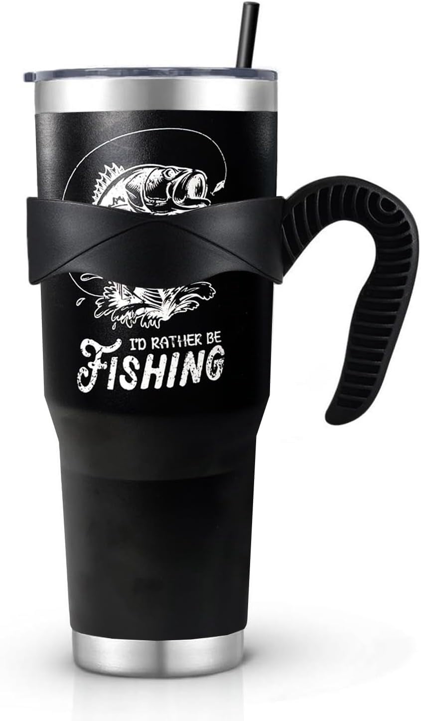 40 oz Tumbler With Handle,Fishing Gifts for Men, Fishing American Flag ...