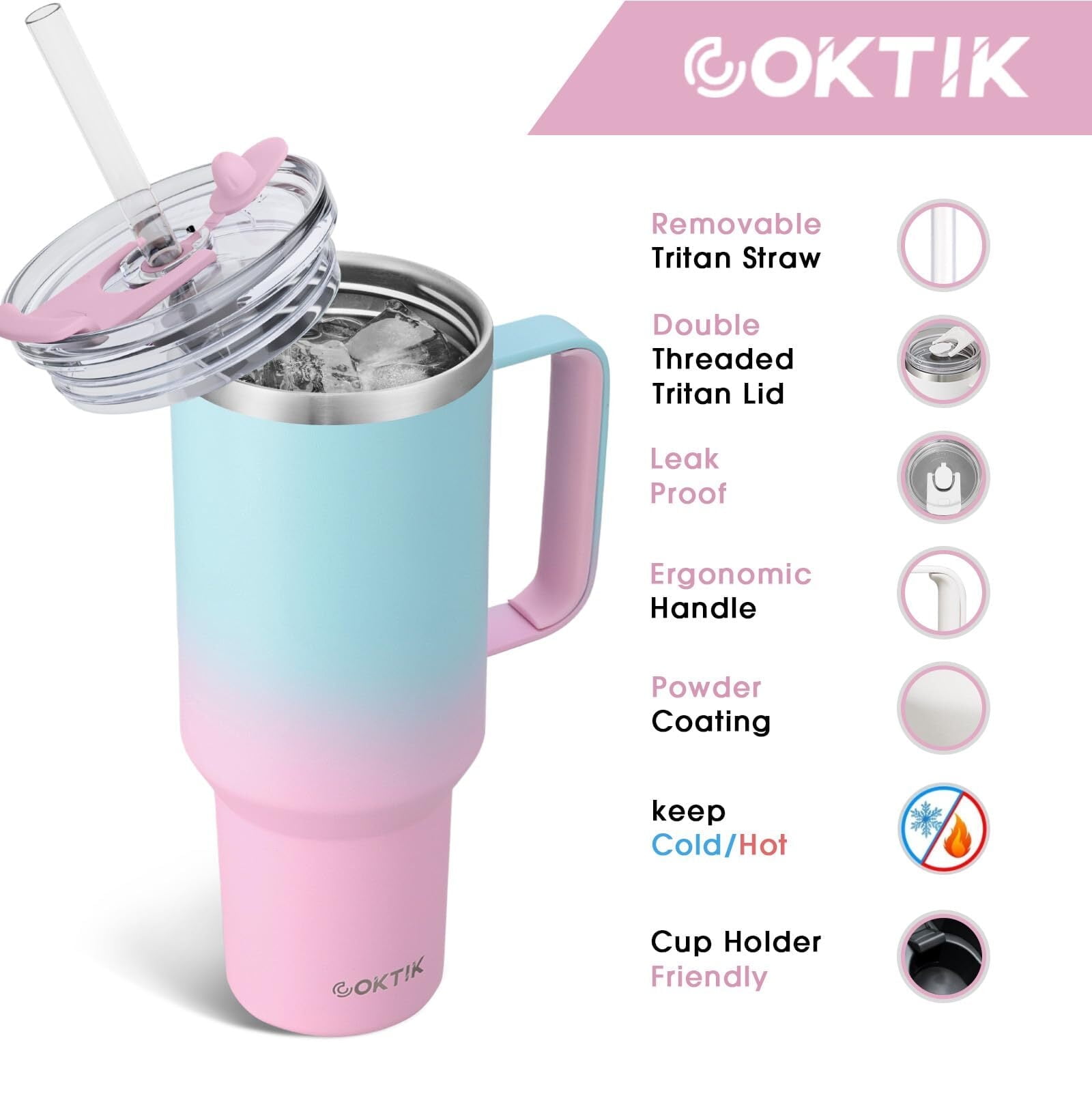 40 oz Tumbler With Handle and Straw Lid, 2-in-1 Lid (Straw/Flip ...