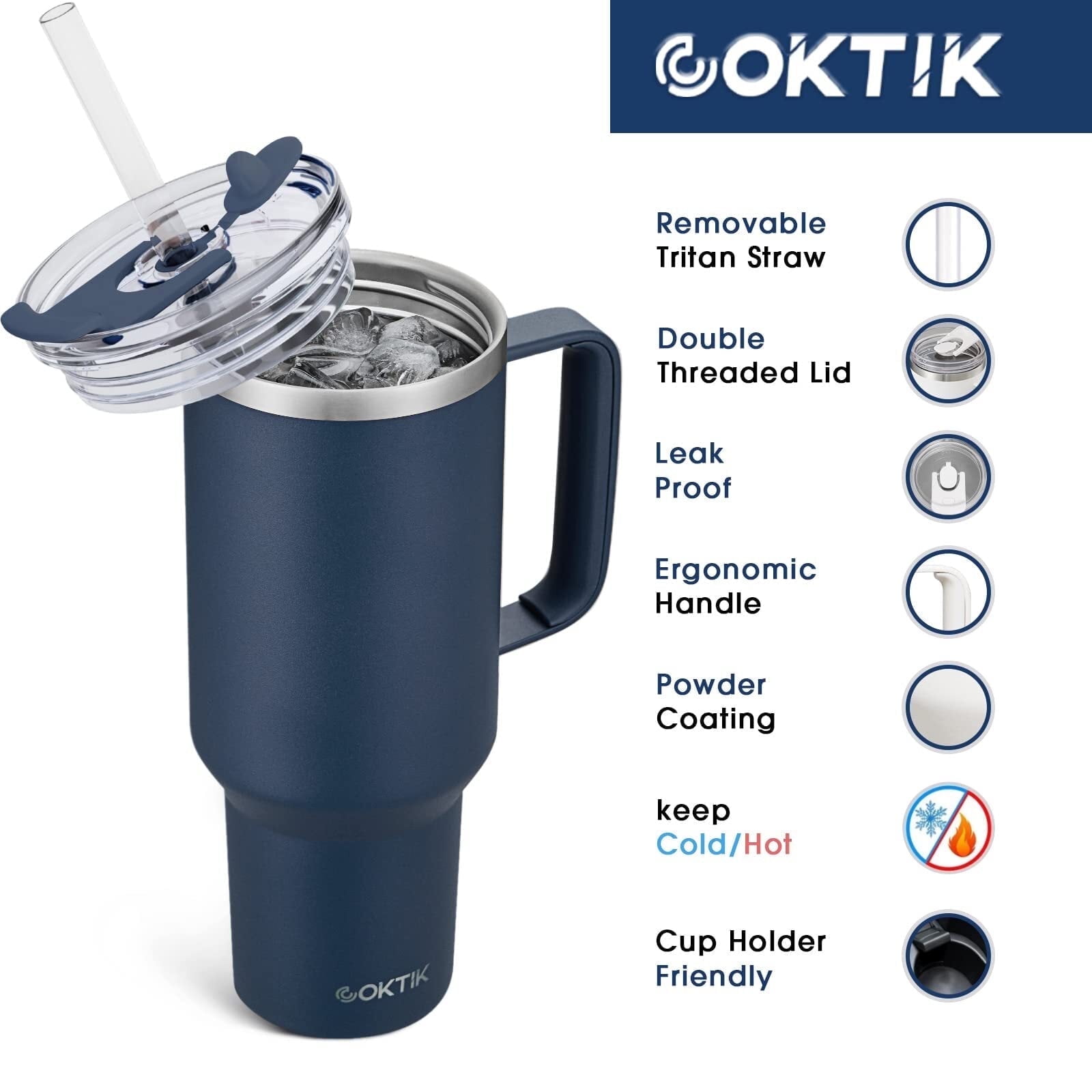 40 oz Tumbler With Handle and Straw Lid, 2-in-1 Lid (Straw/Flip ...