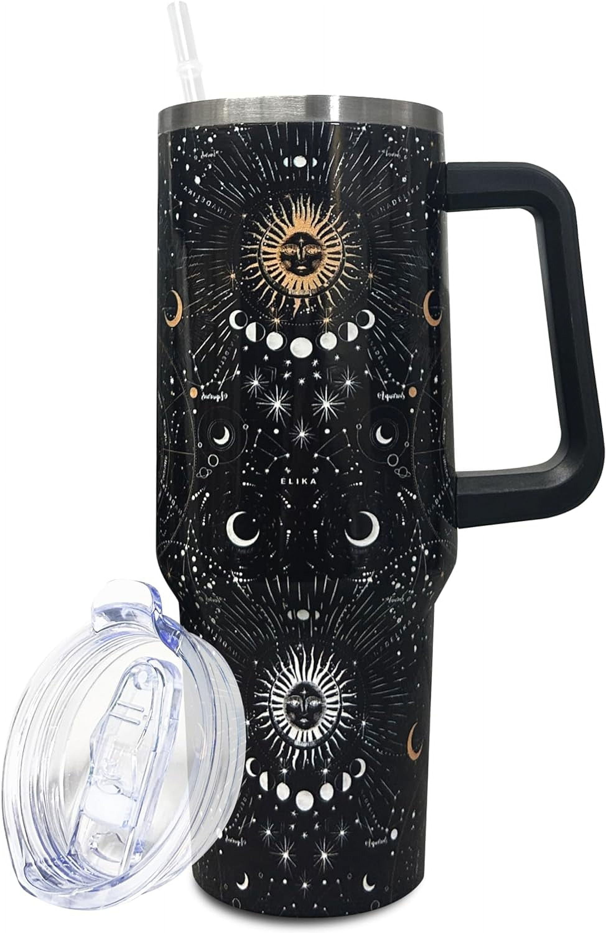 40 oz Tumbler With handle and straw,Moon Phase Stainless Steel Cup ...