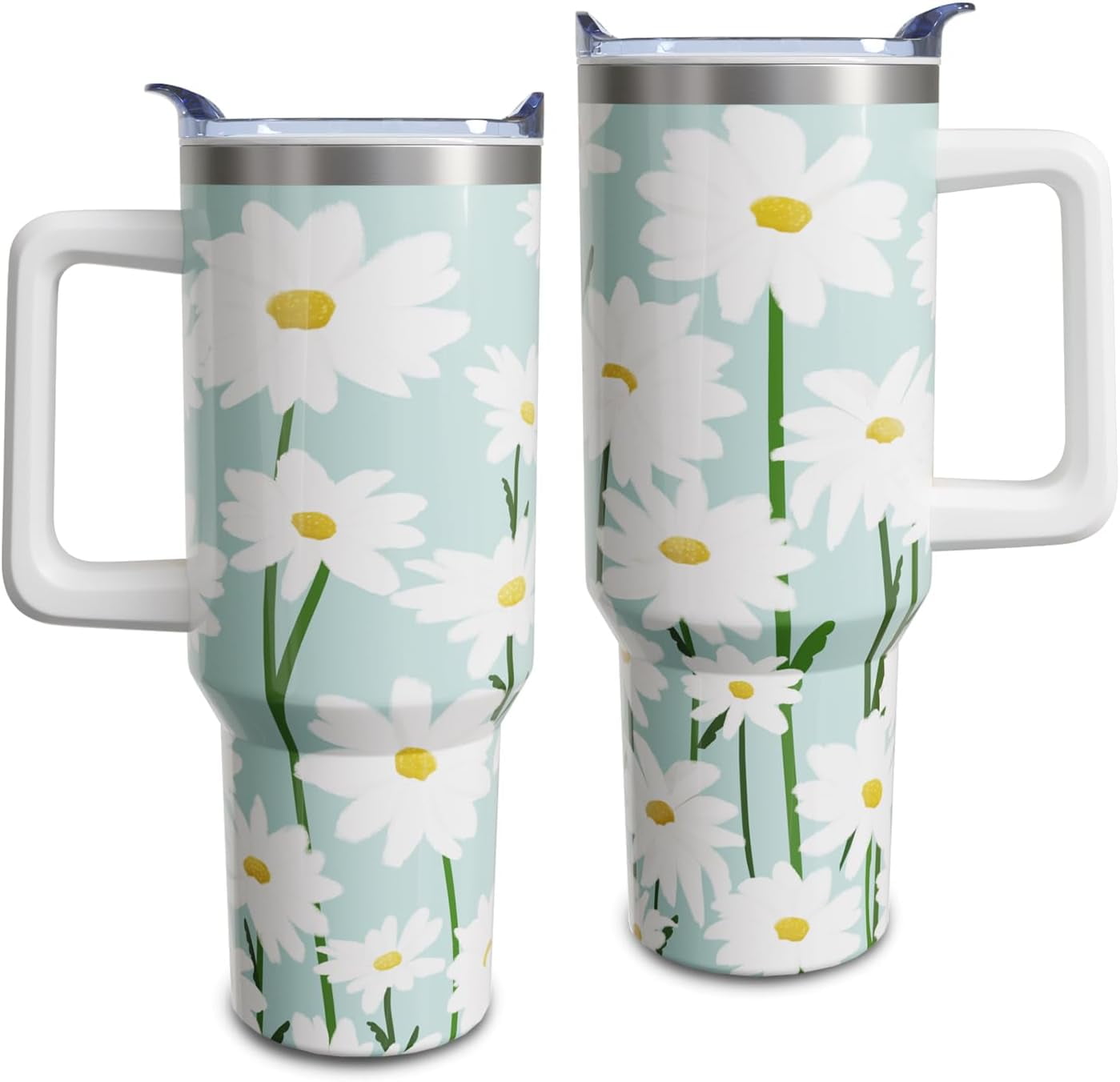 40 oz Tumbler With handle and straw, daisy Stainless Steel Cup Extra ...