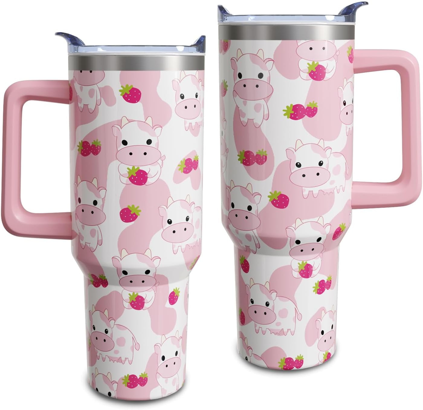 40 oz Tumbler With handle and straw,pink Cow Stainless Steel Cup Extra ...