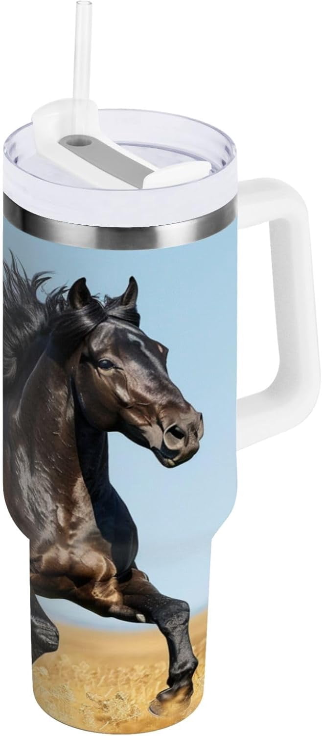 40 oz Tumbler with Handle Cool Horse Insulated Water Bottle with Straw ...