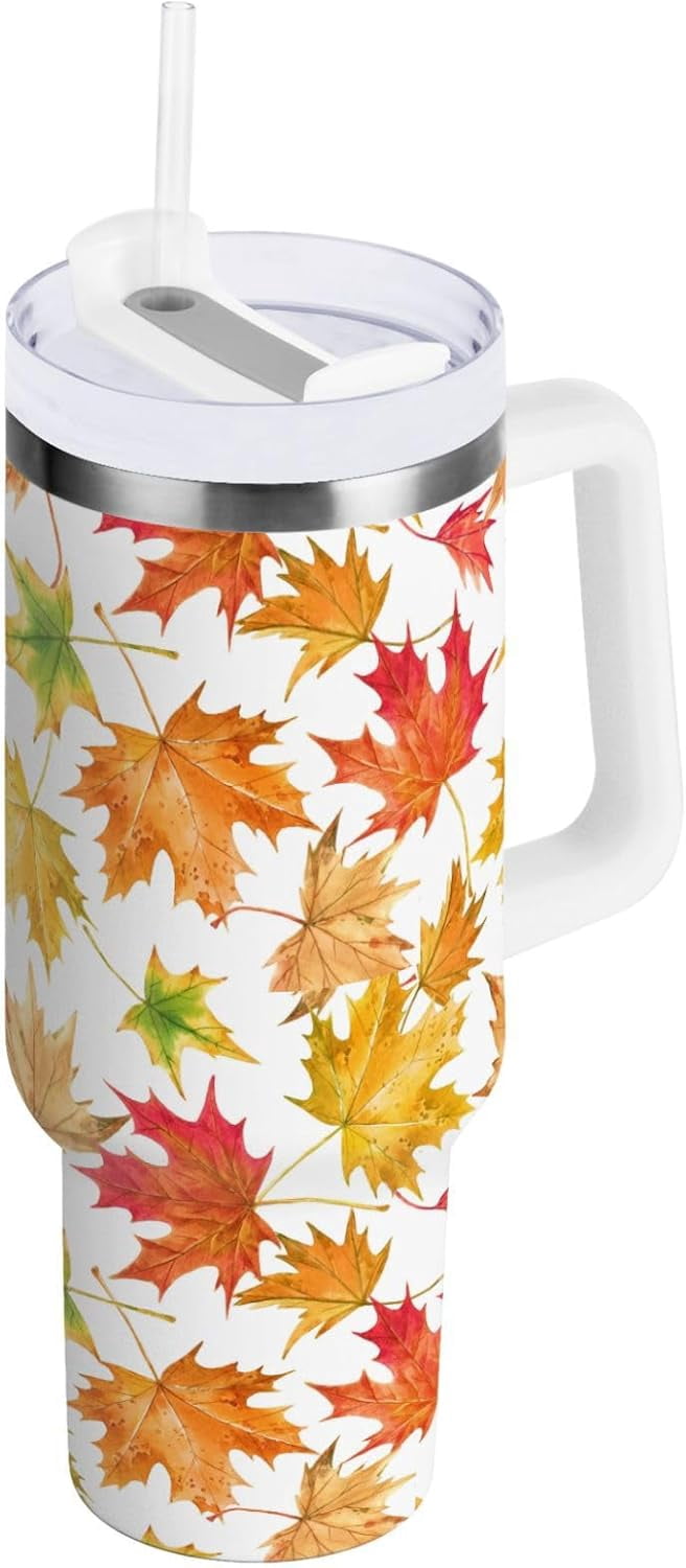 40 oz Tumbler with Handle Fall Maple Leaves Autumn Retro Insulated ...