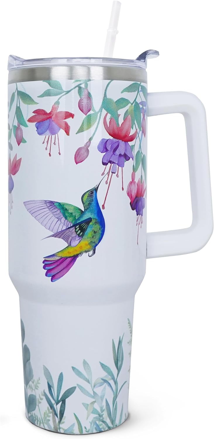 40 oz Tumbler with Handle and Straw, 40oz Hummingbird Tumbler with ...