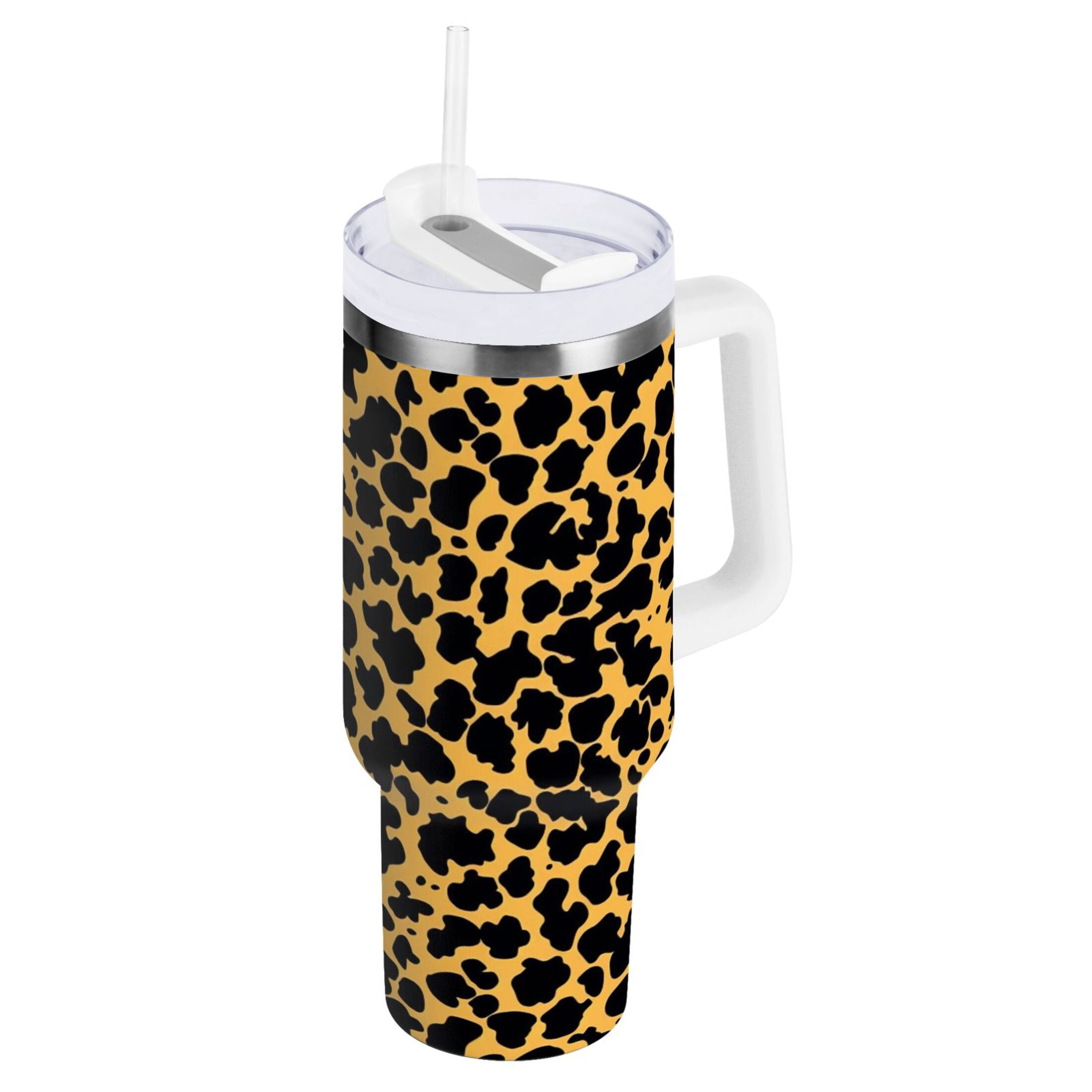 40 oz Tumbler with Handle and Straw Lid Black Leopard Print Vacuum ...