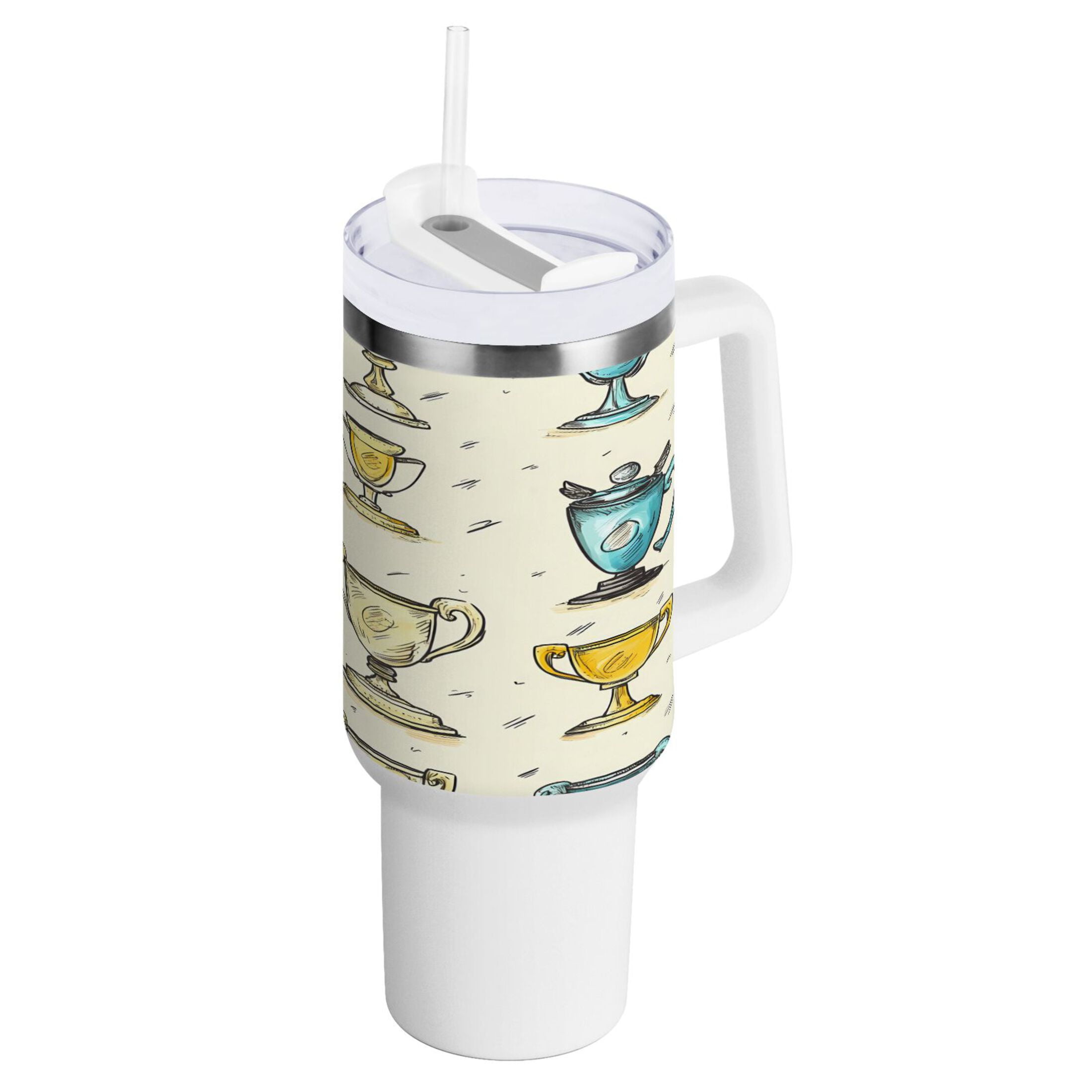 40 oz Tumbler with Handle and Straw Lid Cartoon Trophies Insulated ...