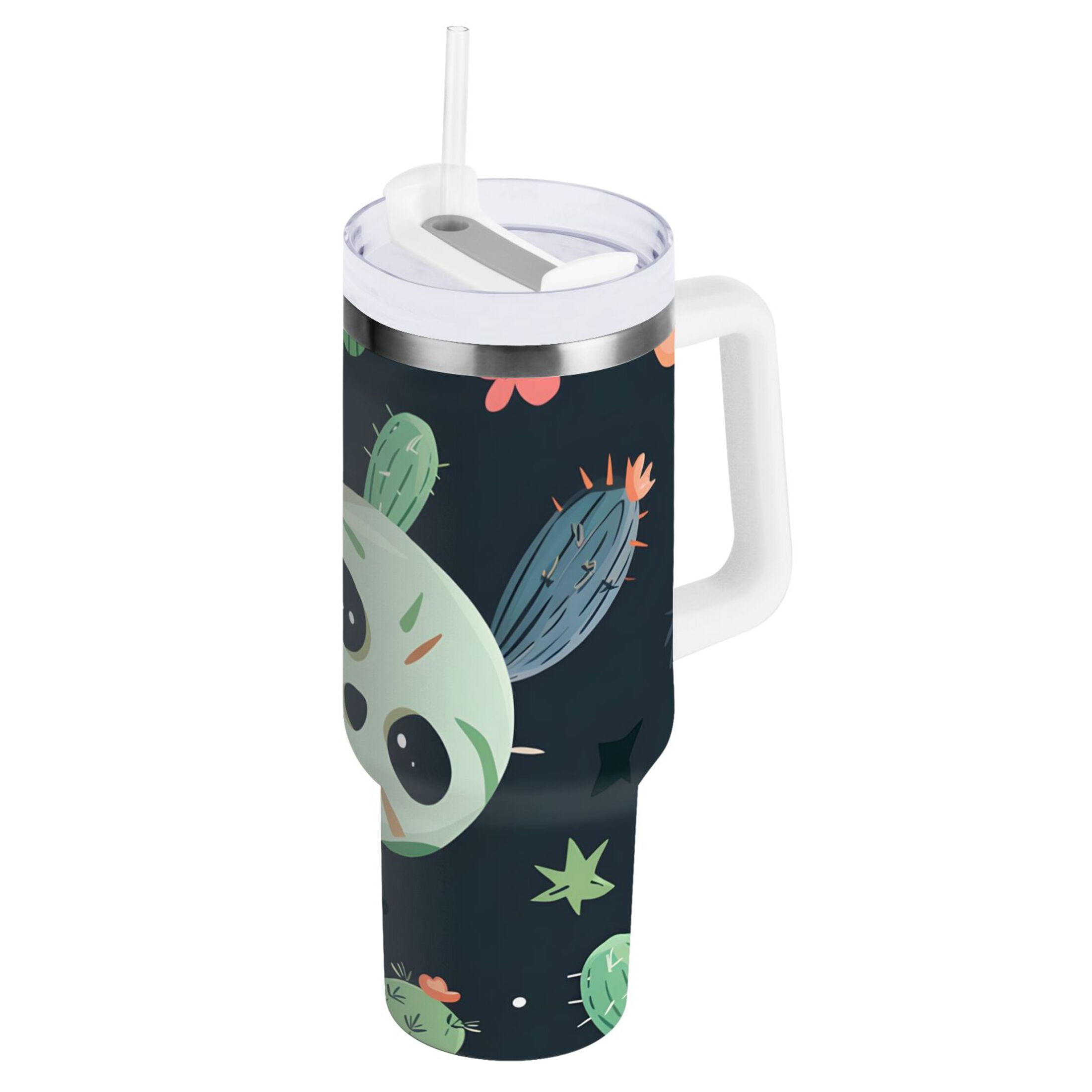 40 oz Tumbler with Handle and Straw Lid Cute Skull and Cactus Vacuum ...
