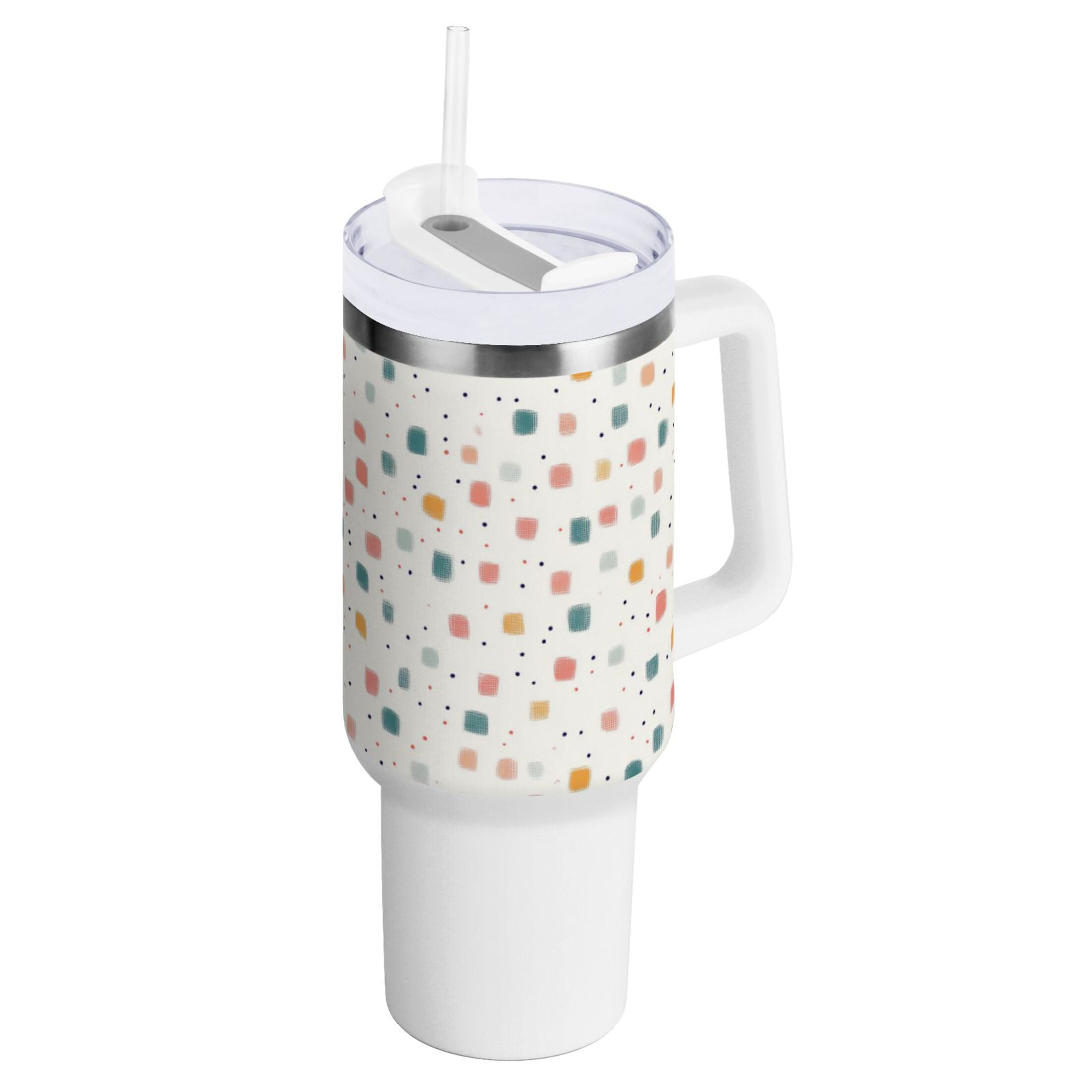 40 oz Tumbler with Handle and Straw Lid Hand-drawn Cute Square ...
