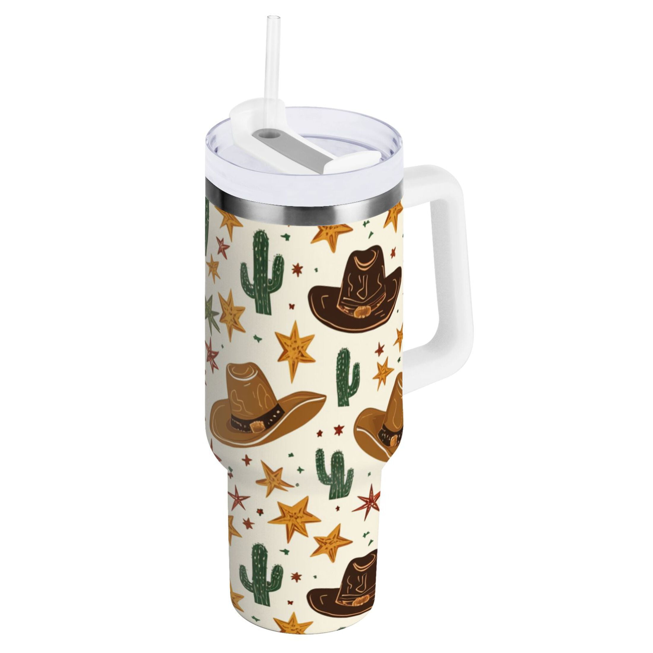 40 oz Tumbler with Handle and Straw Lid Hat Star Cactus Vacuum ...