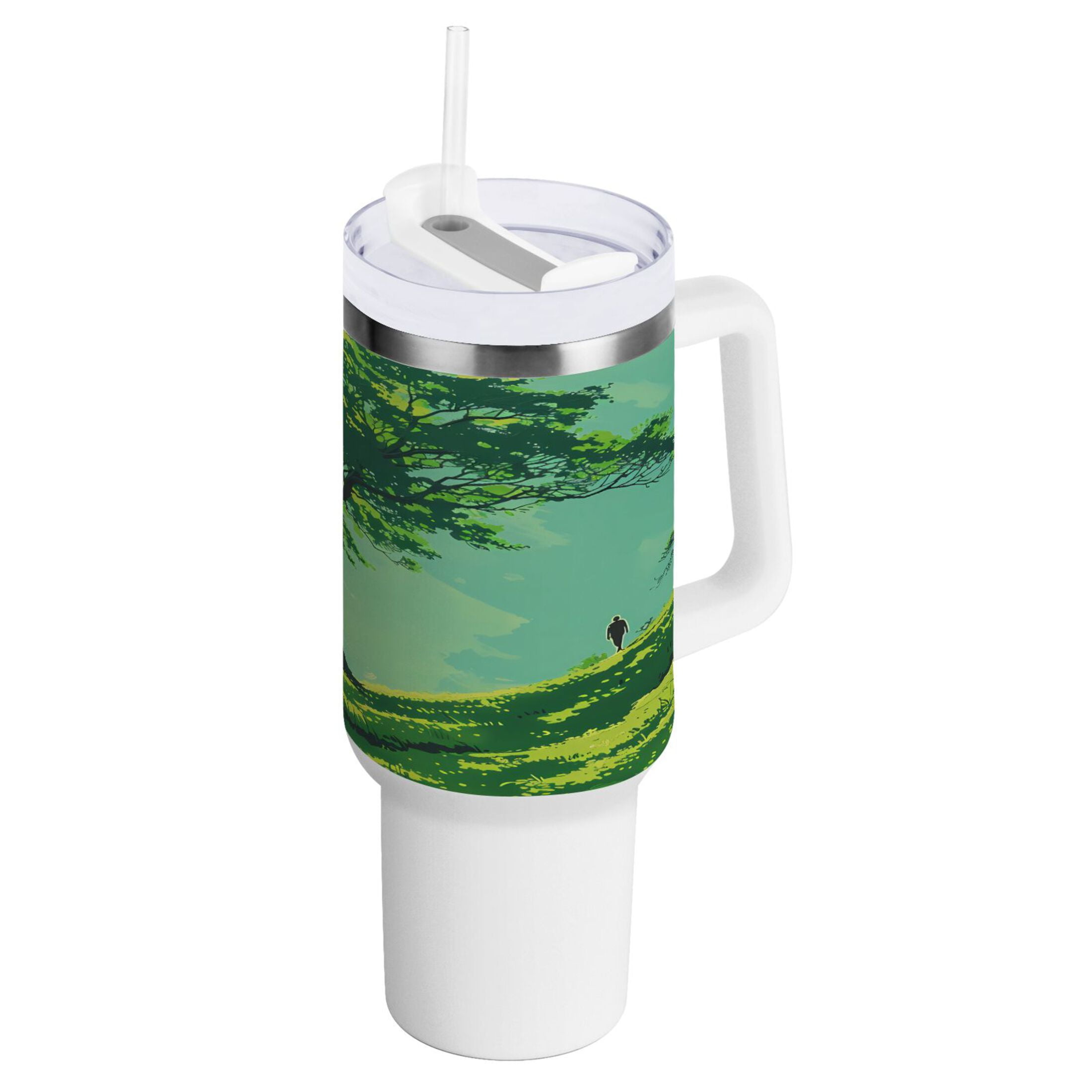 40 oz Tumbler with Handle and Straw Lid Oak Tree and Person Walk ...