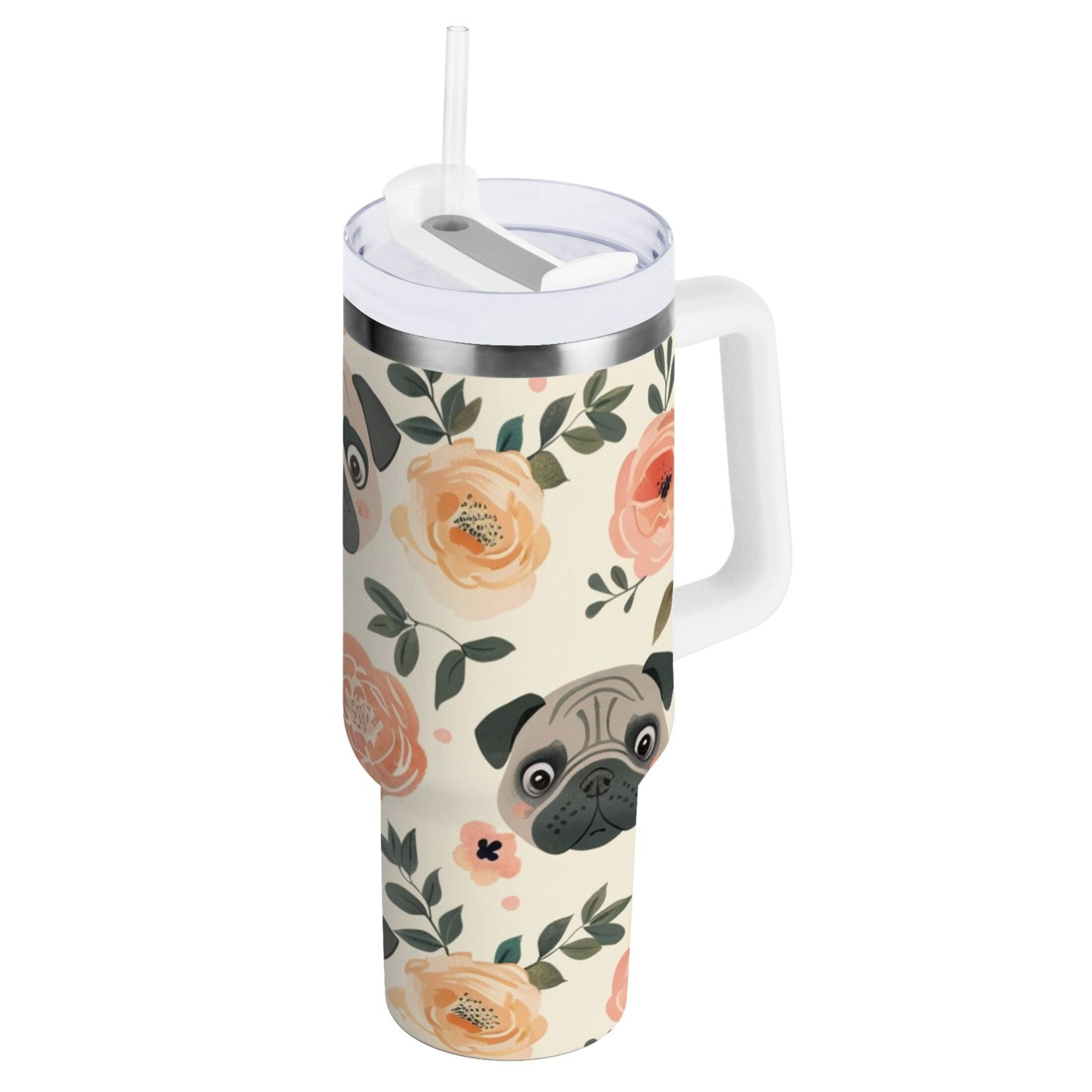 40 oz Tumbler with Handle and Straw Lid Pekingese Dogs with Rose Vacuum ...