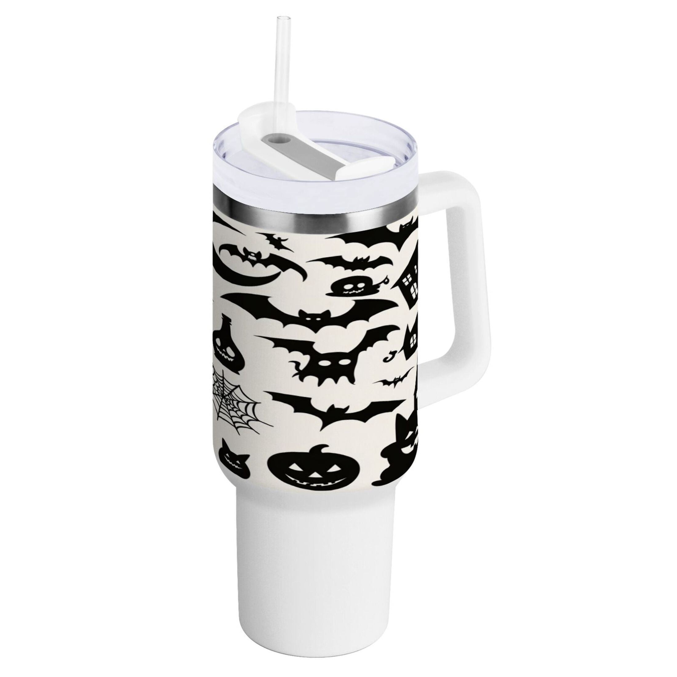 40 oz Tumbler with Handle and Straw Lid Pumpkins Bats Spiderweb ...