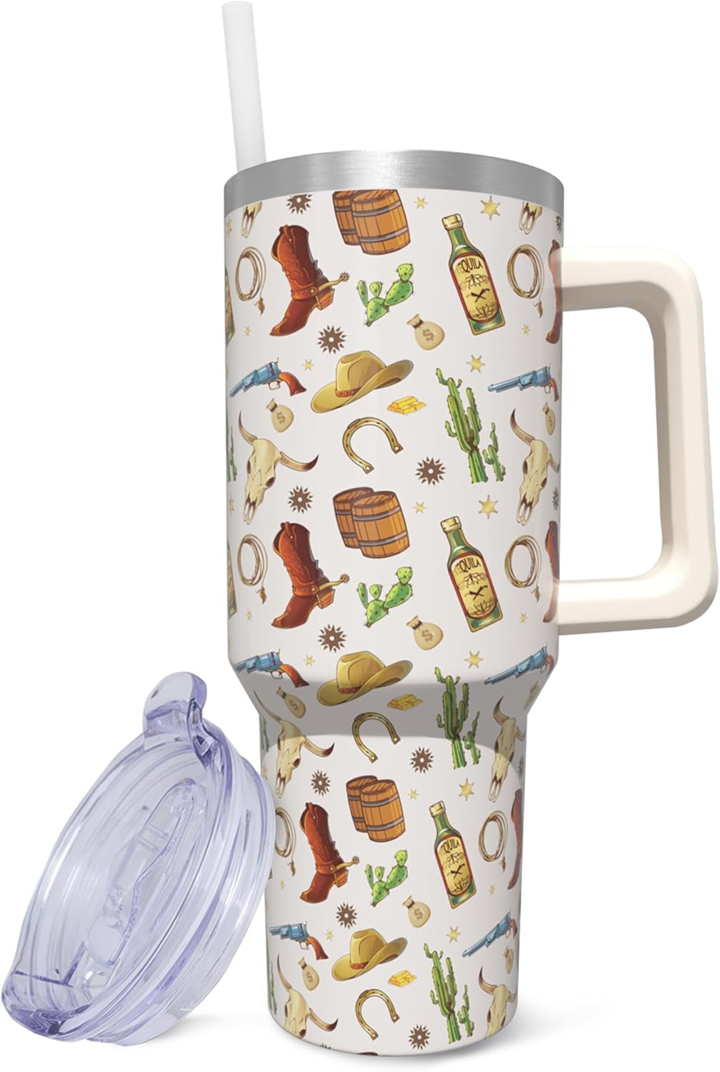 40 oz Tumbler with Handle and Straw, Stainless Steel Insulated Owl ...