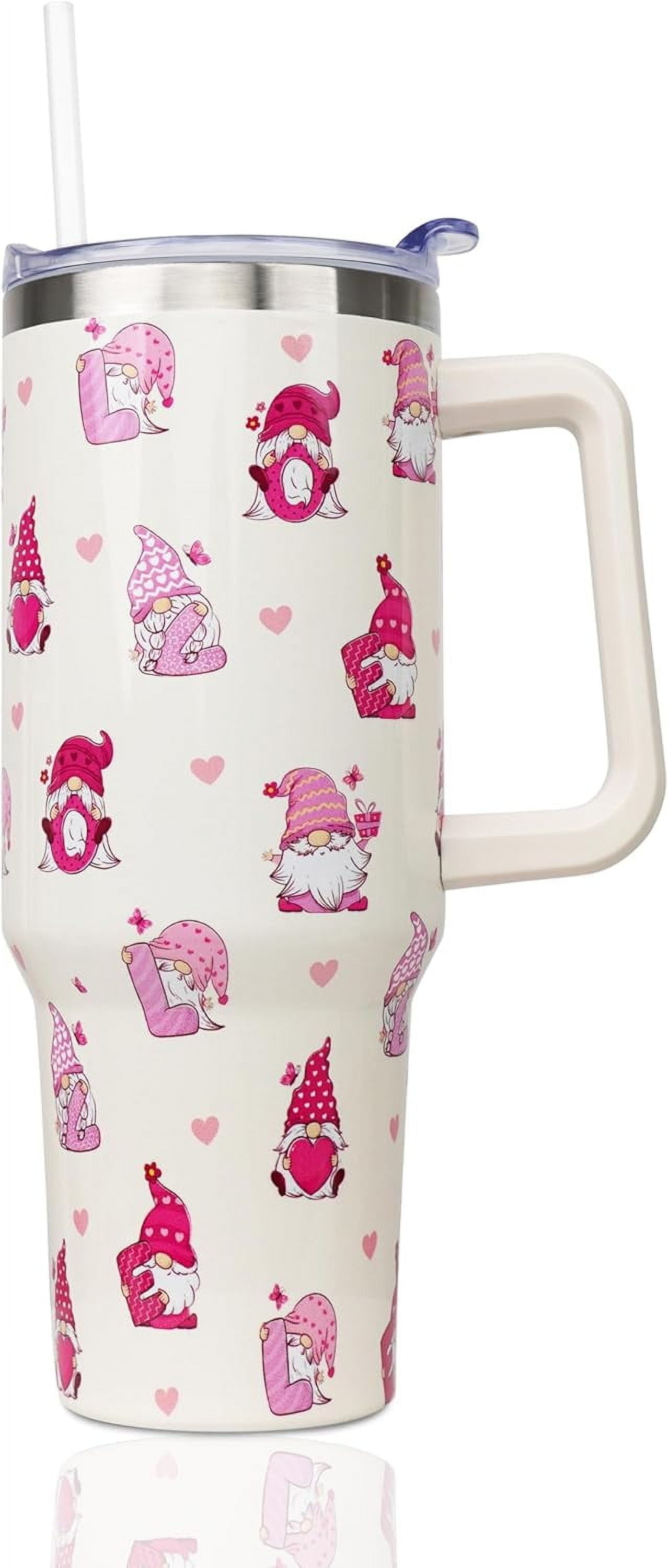 40 oz Valentines Tumbler with Handle and Straw, Stainless Steel ...
