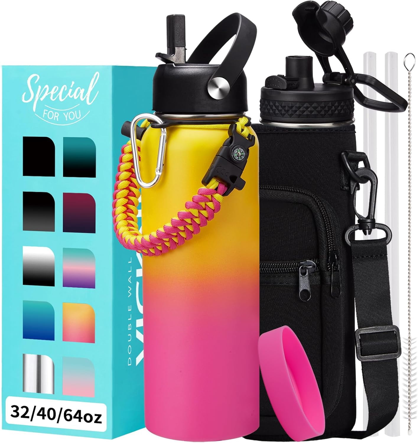 40 oz Water Bottle with Straw - Stainless Steel Water Bottles Insulated ...