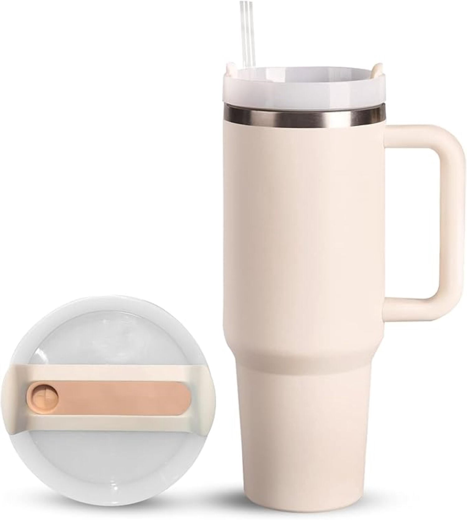 40 oz Water Tumbler Cup Stainless Steel Insulated Bottle Handle Straw ...