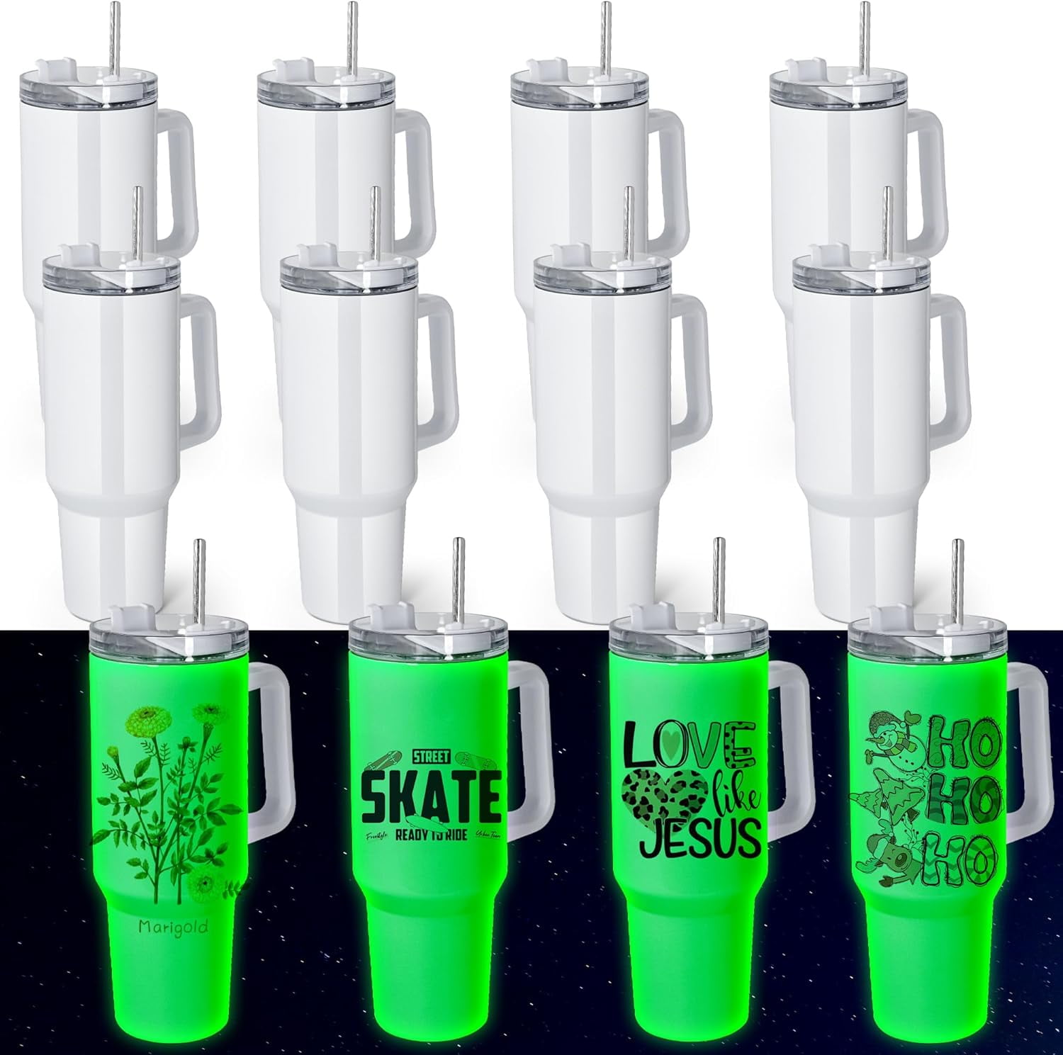 40 oz sublimation tumblers Glow In The Dark, 12 PCS Luminous Stainless ...