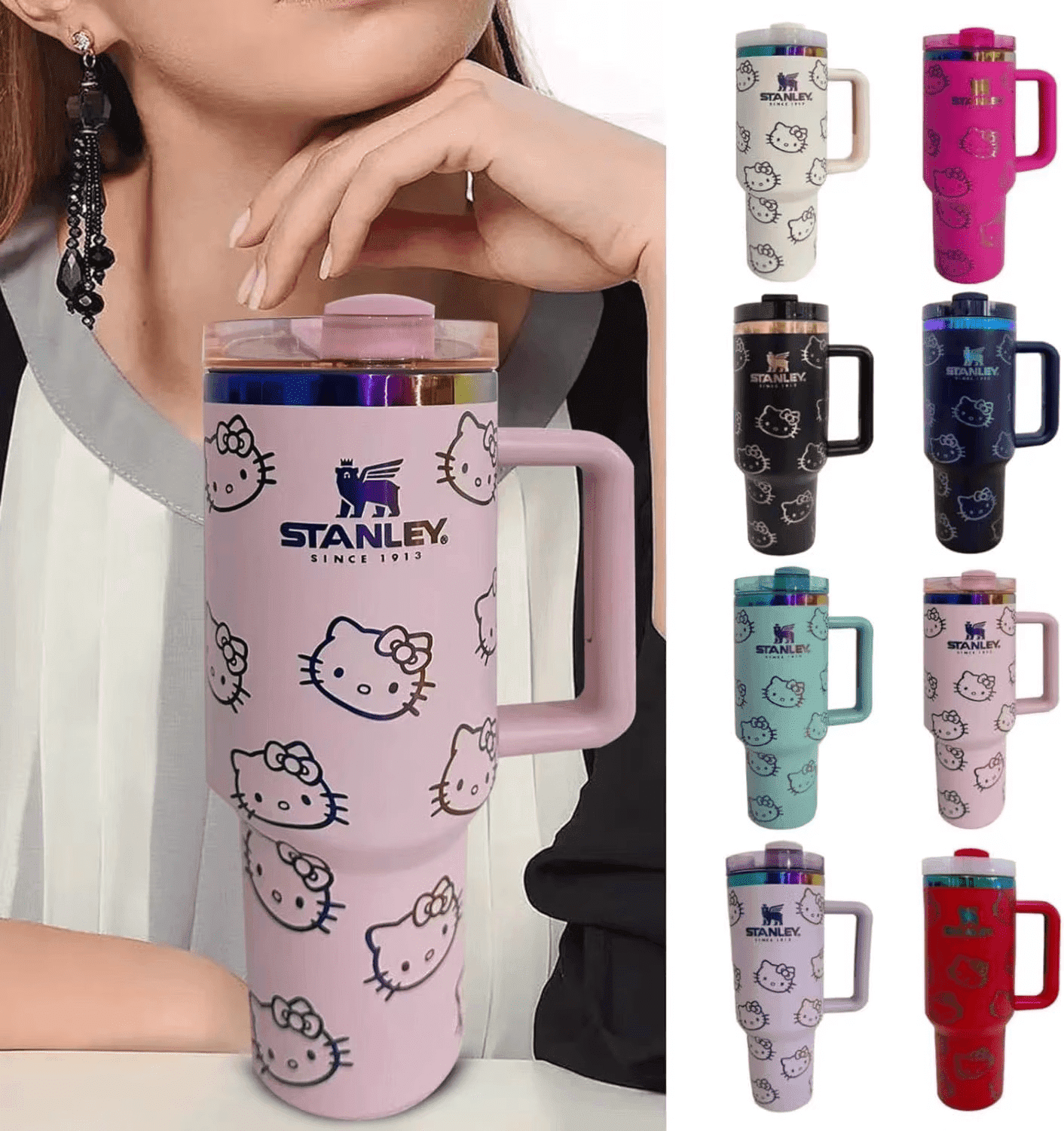 40 ozPortable Handheld Water Bottle, Iced Coffee Mug， Insulated Mug with Handle, 304 Stainless ...