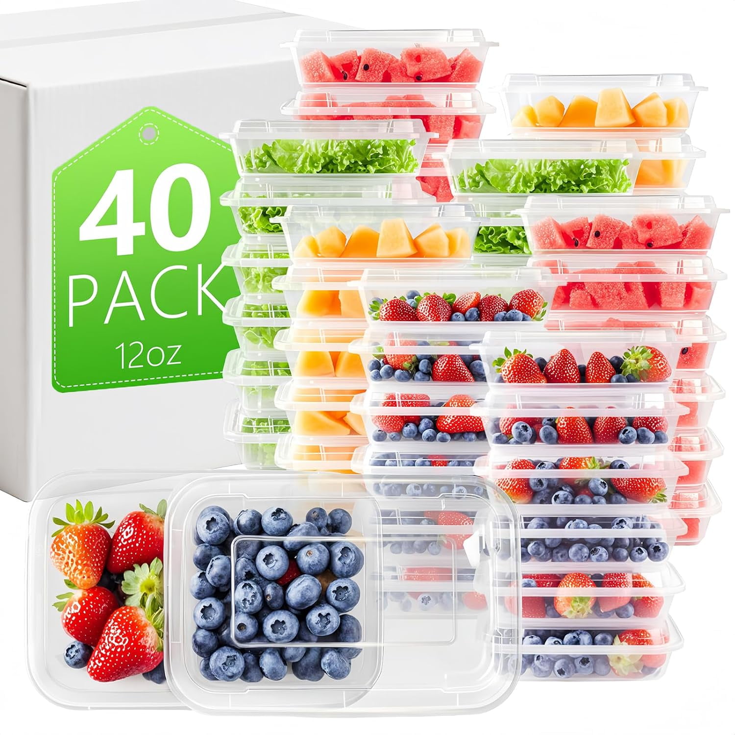 40 pack 12oz Clear Meal Prep Containers Reusable Food Storage ...