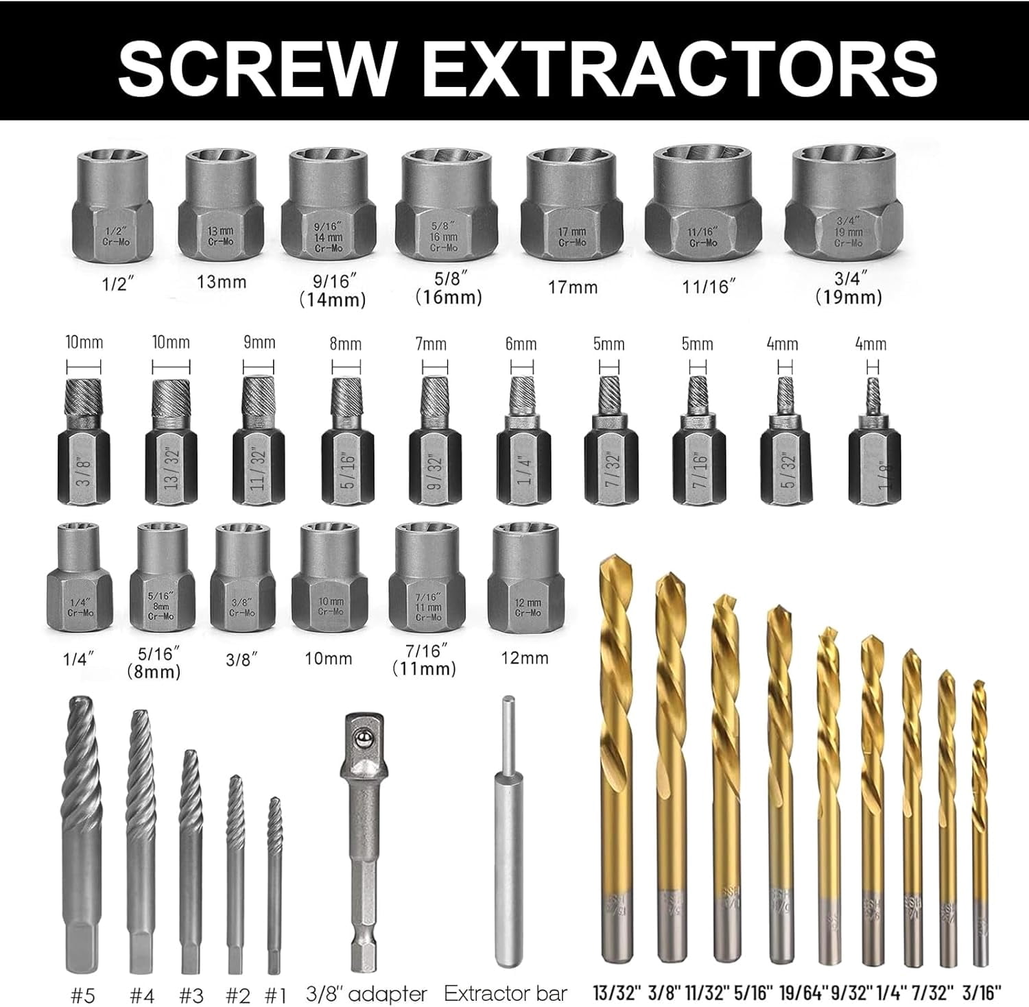 40 pcs Bolt Extractor Set, Screw Extractor, hub nut Removal Tool with ...