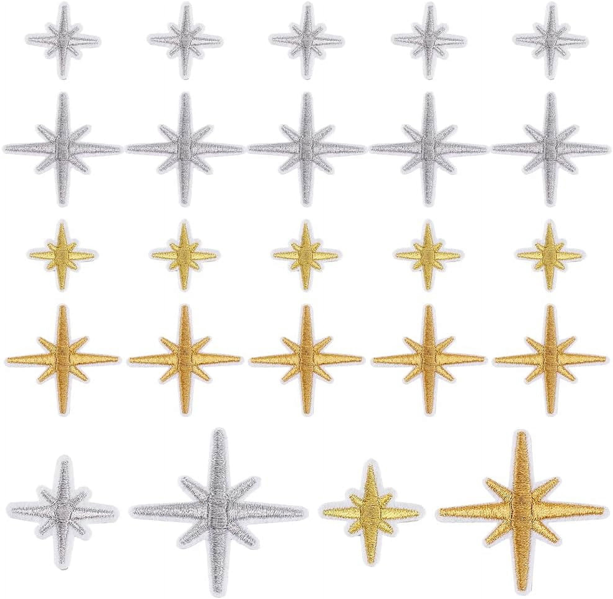 40 pcs Gold Silver Star Shape Embroidery Sew on Applique Patches ...