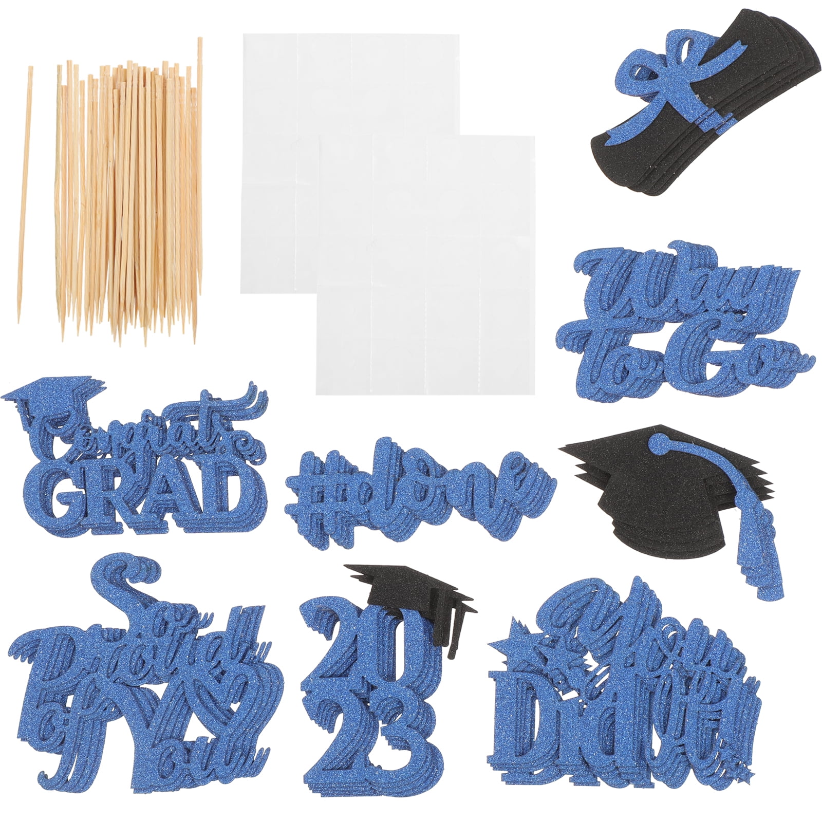 40 pcs Graduation Cupcake Toppers Blue Grad Cap Cupcake Toppers ...